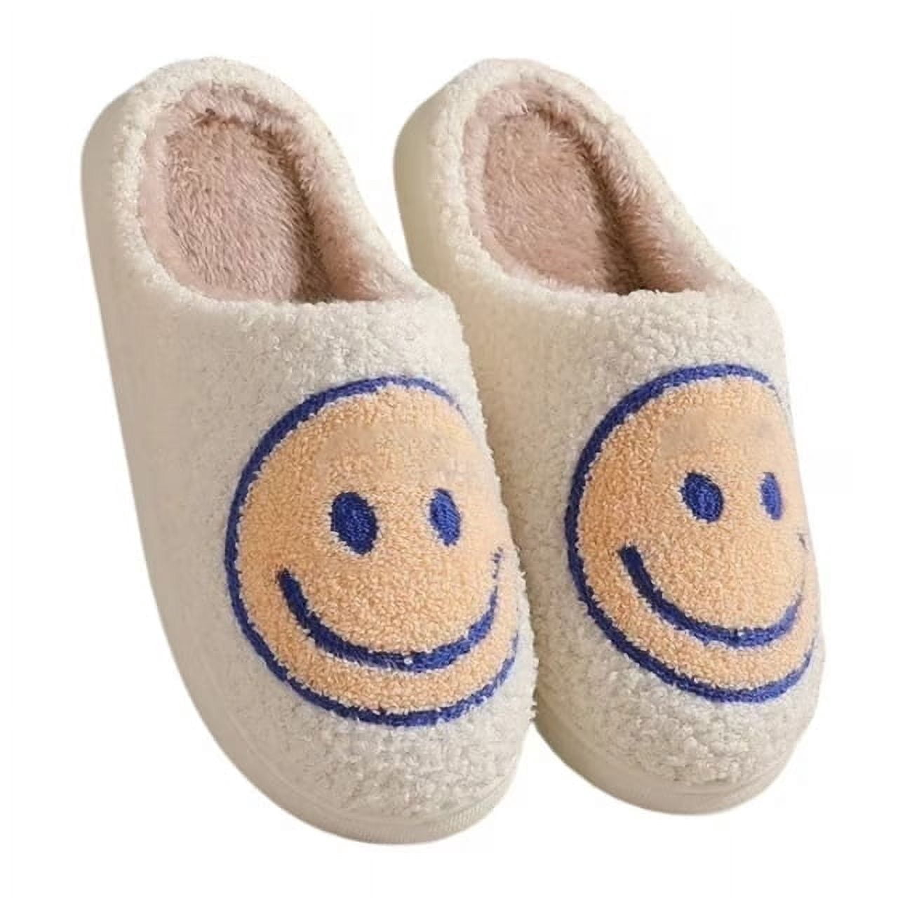 BERANMEY Cute Smile Face Cozy Furry Slippers for Adults, Soft Plush ...