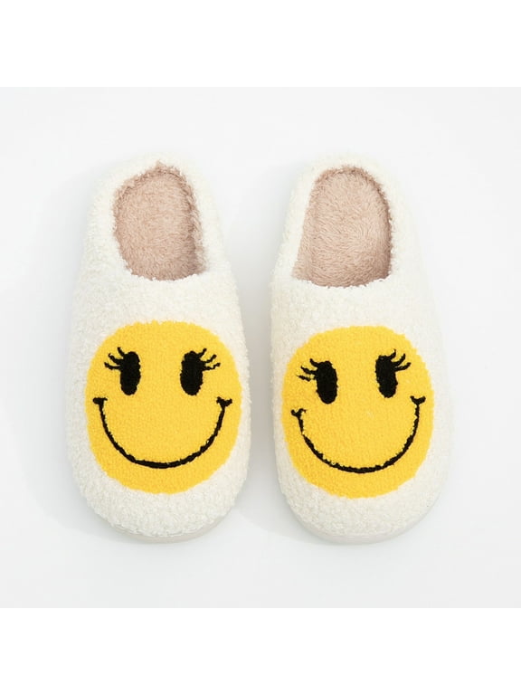 Lankey Unisex Smiley Face Slippers, Anti-Slip Soft Plush Comfy Indoor ...