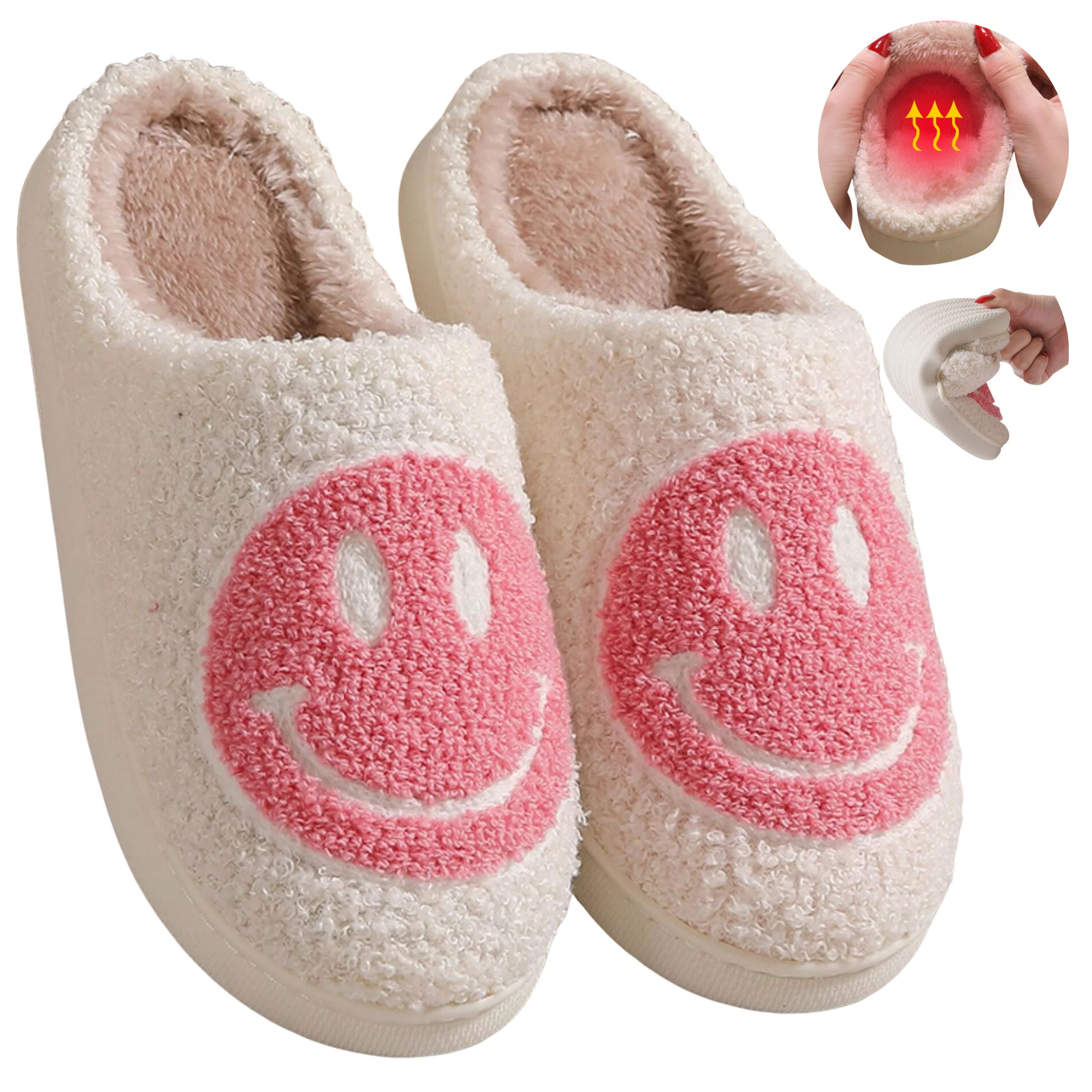 Smiley Face Slippers for Women Men, Anti-Slip Soft Plush Comfy Indoor ...