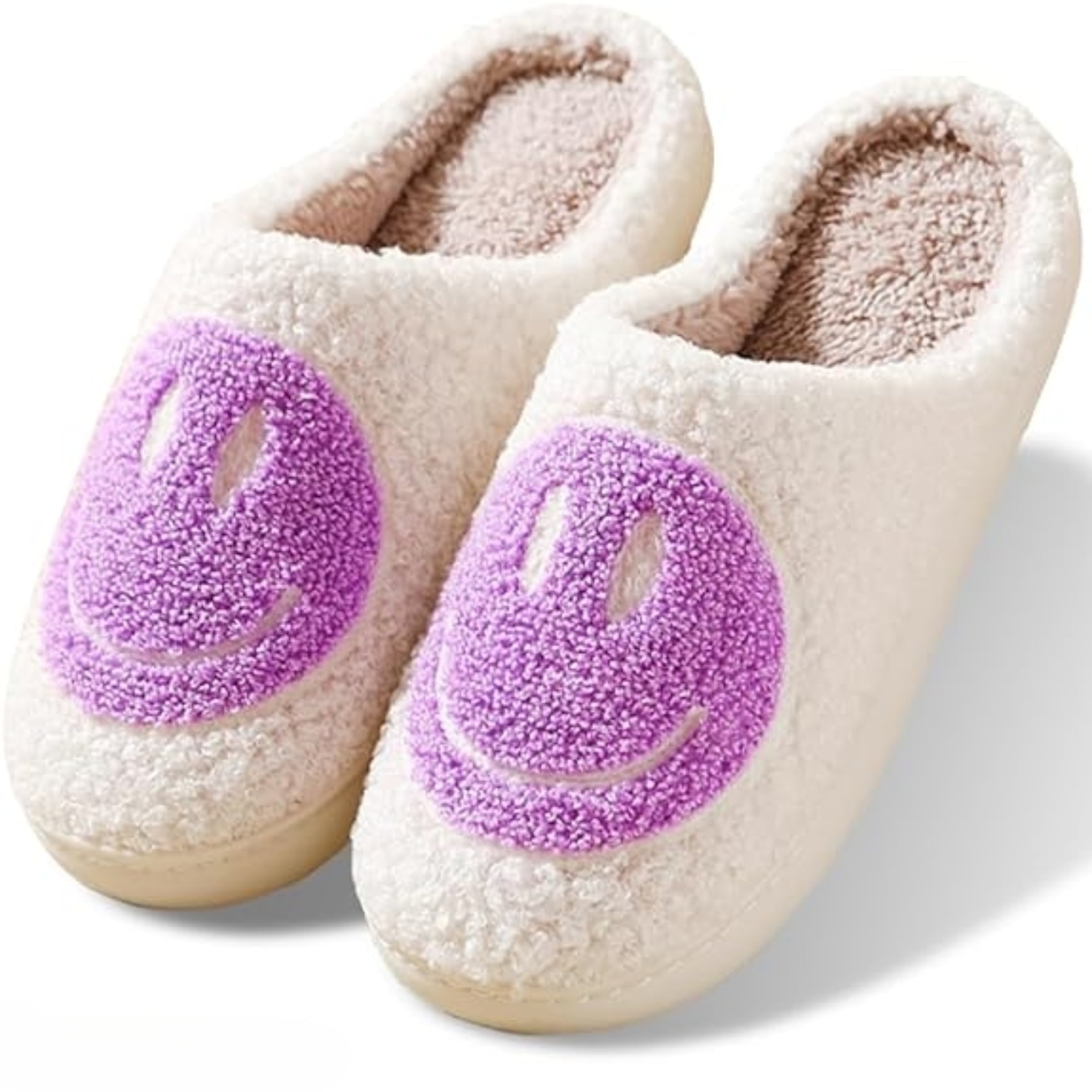 BERANMEY Unisex Cute Smile Face Slippers, Soft Plush Warm Slip-On, Non ...