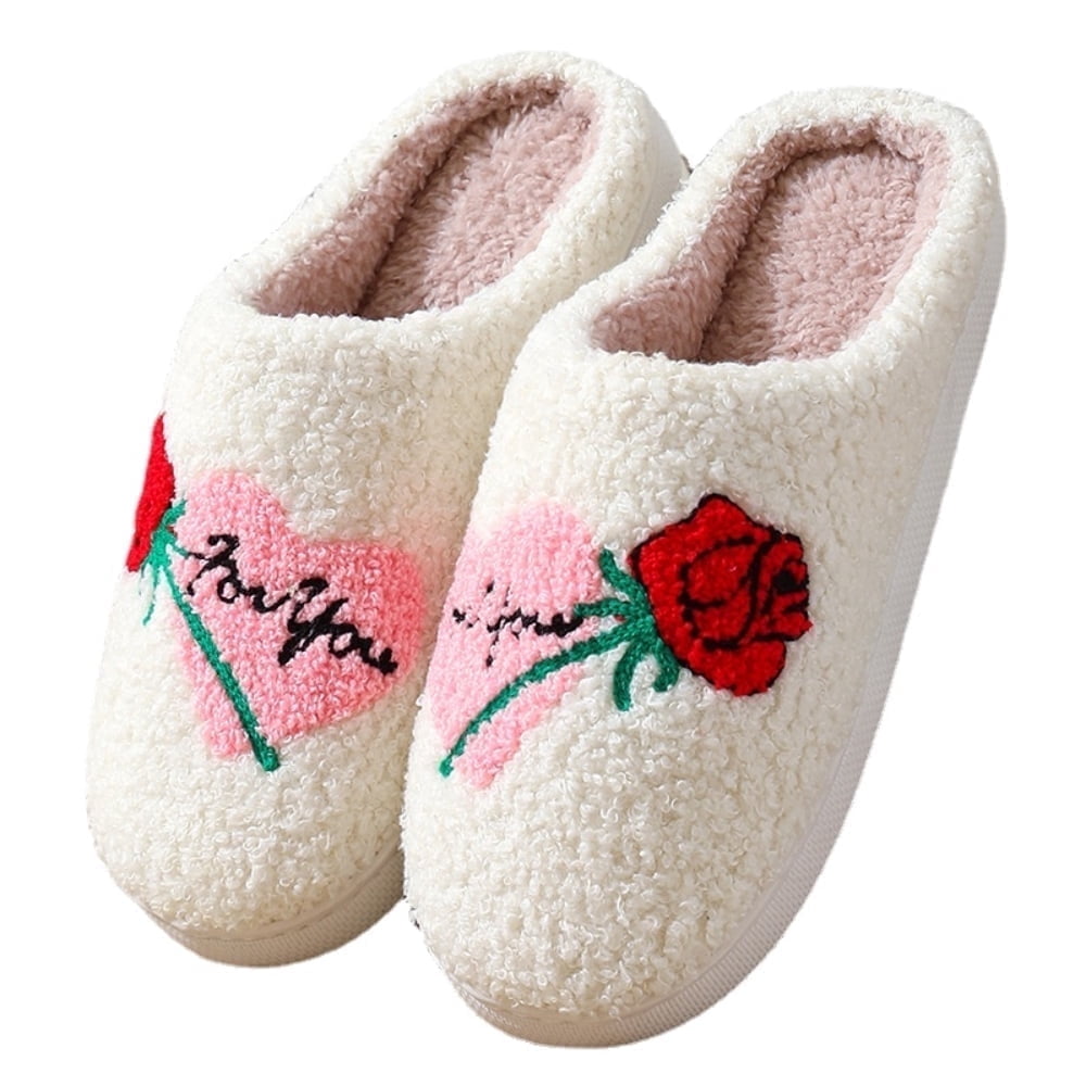 BERANMEY Cute Valentine's Day Slippers for Women Soft Plush Comfy Warm ...