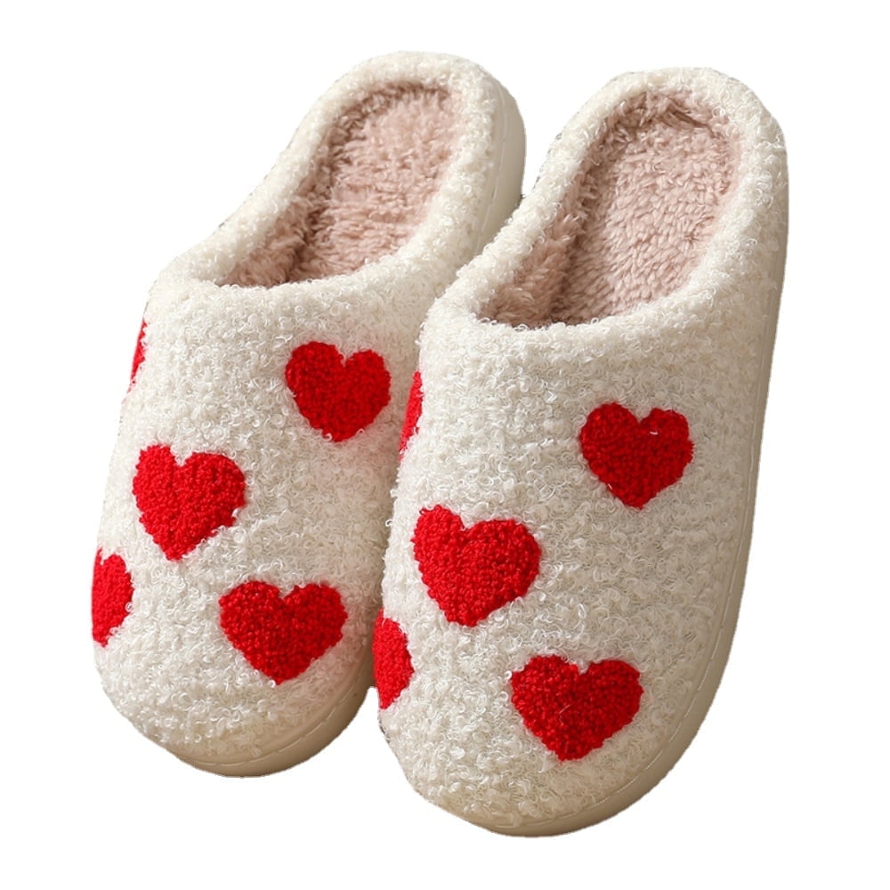 BERANMEY Valentine's Day Plush Slippers, Rose Heart Design, Non-slip ...