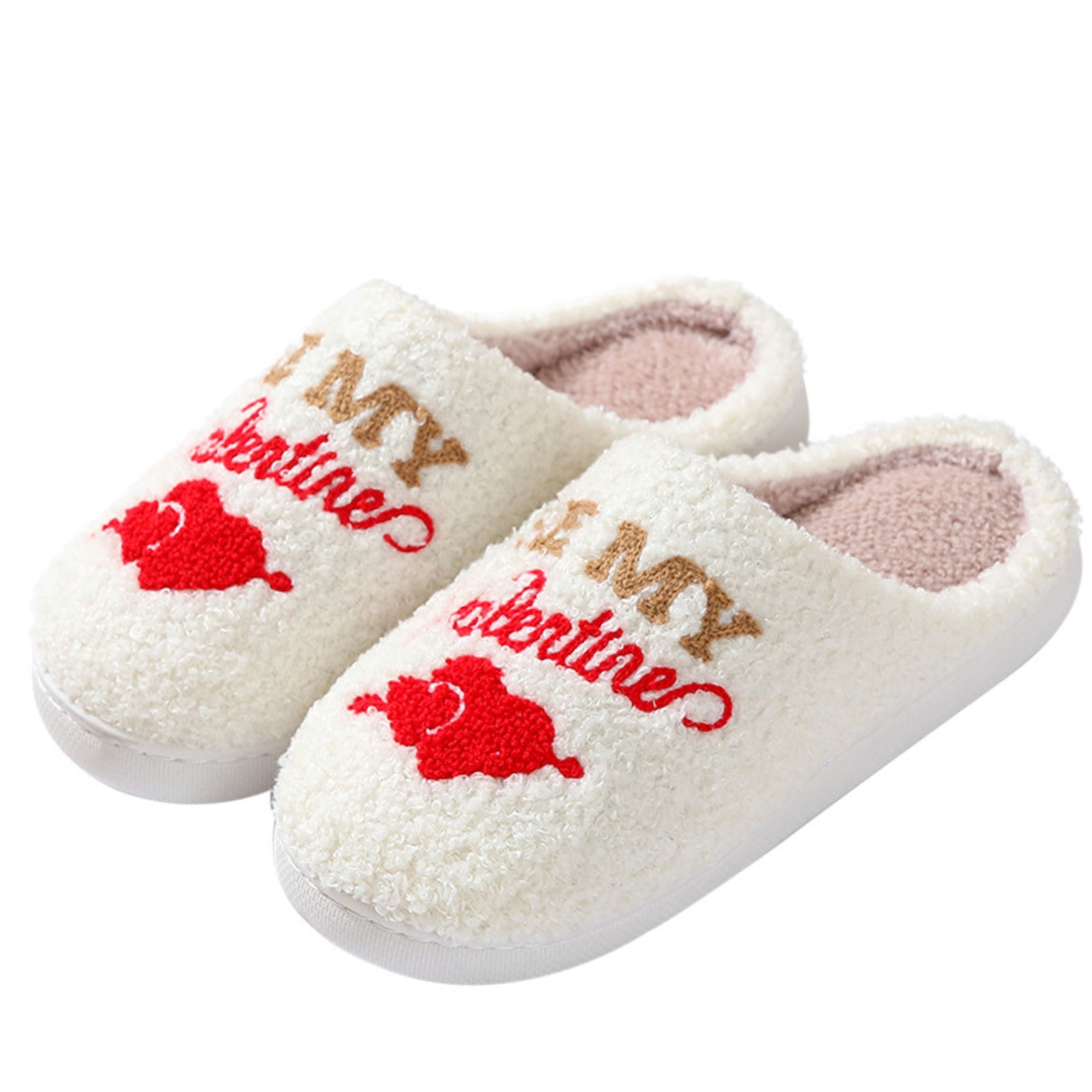 BERANMEY Cute Valentine's Day Slippers for Women Soft Plush Comfy Warm ...