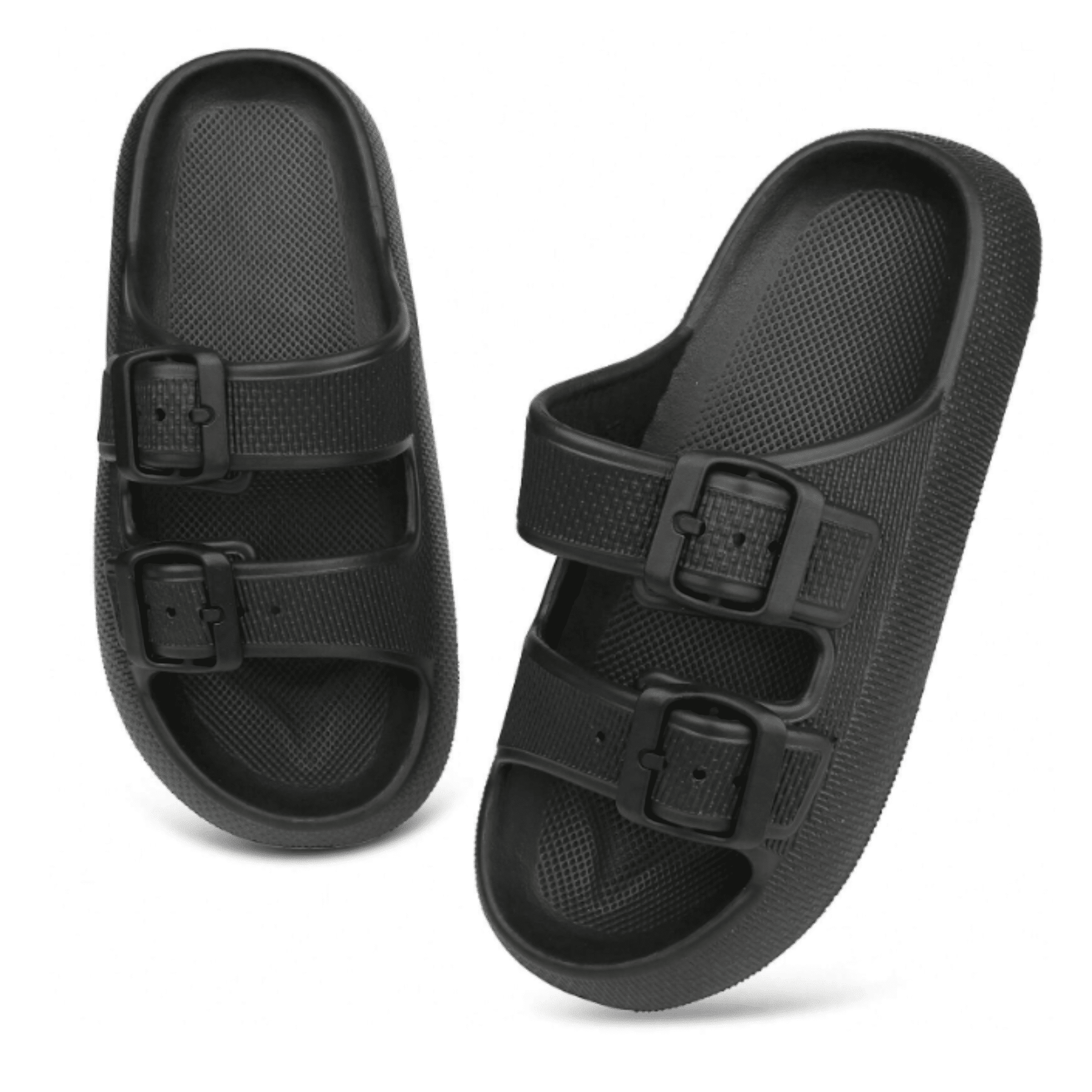 BERANMEY Double Buckle Adjustable Slides Sandals for Women and Men ...