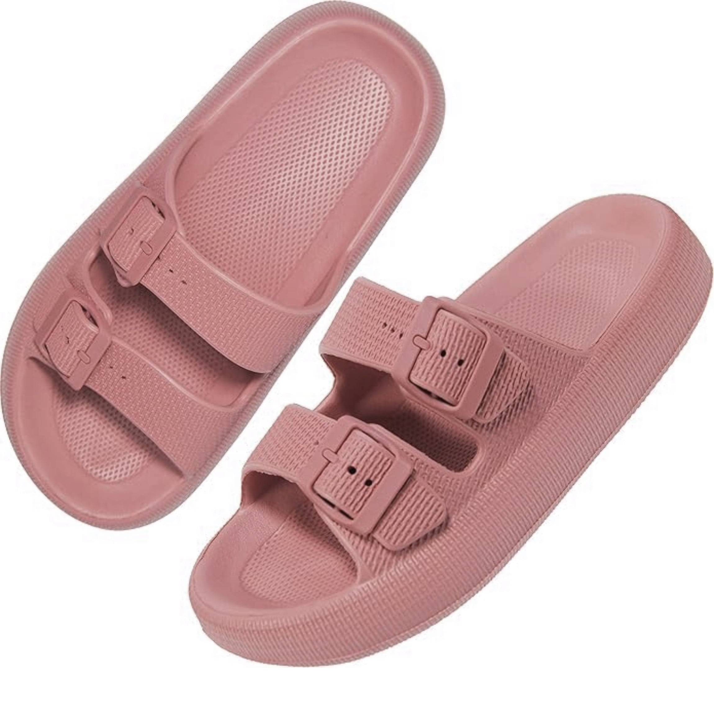 BERANMEY Double Buckle Adjustable Slides Sandals for Women and Men ...