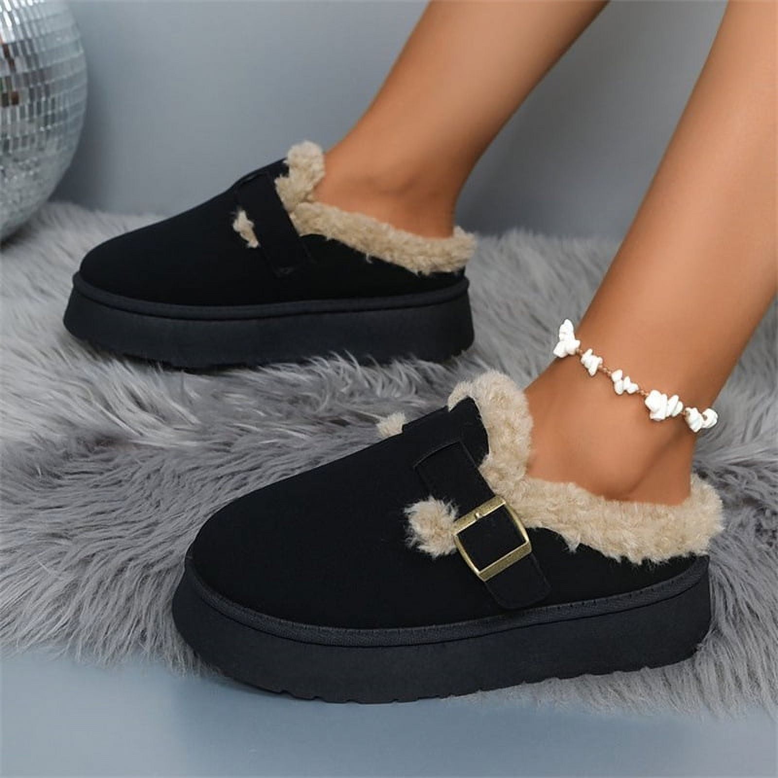 BERANMEY Fashionable Fall & Winter Thick-Soled Furry Slippers For Women ...