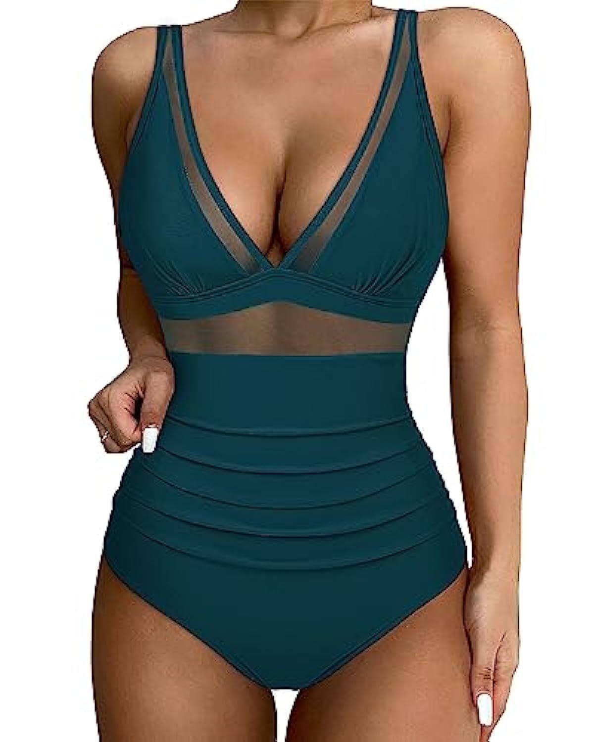Beranmey Floral Print Women Sexy Mesh Tummy Control One Pieces Swimsuit