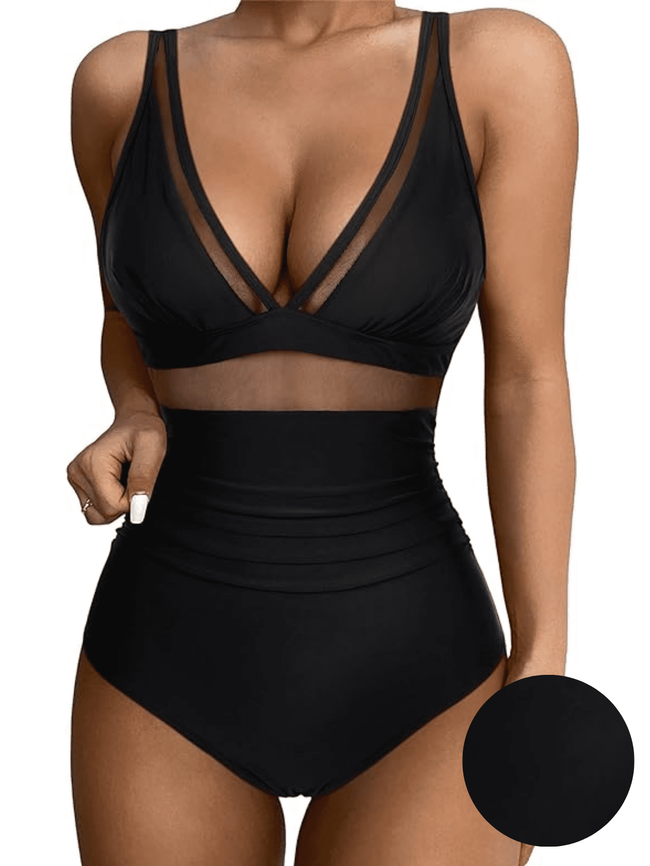 Beranmey Floral Print Women Sexy Mesh Tummy Control One Pieces Swimsuit