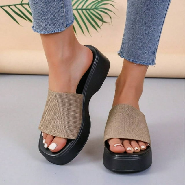 BERANMEY Knit Platform Slippers Women's Platform Wedge Sandals Comfort ...