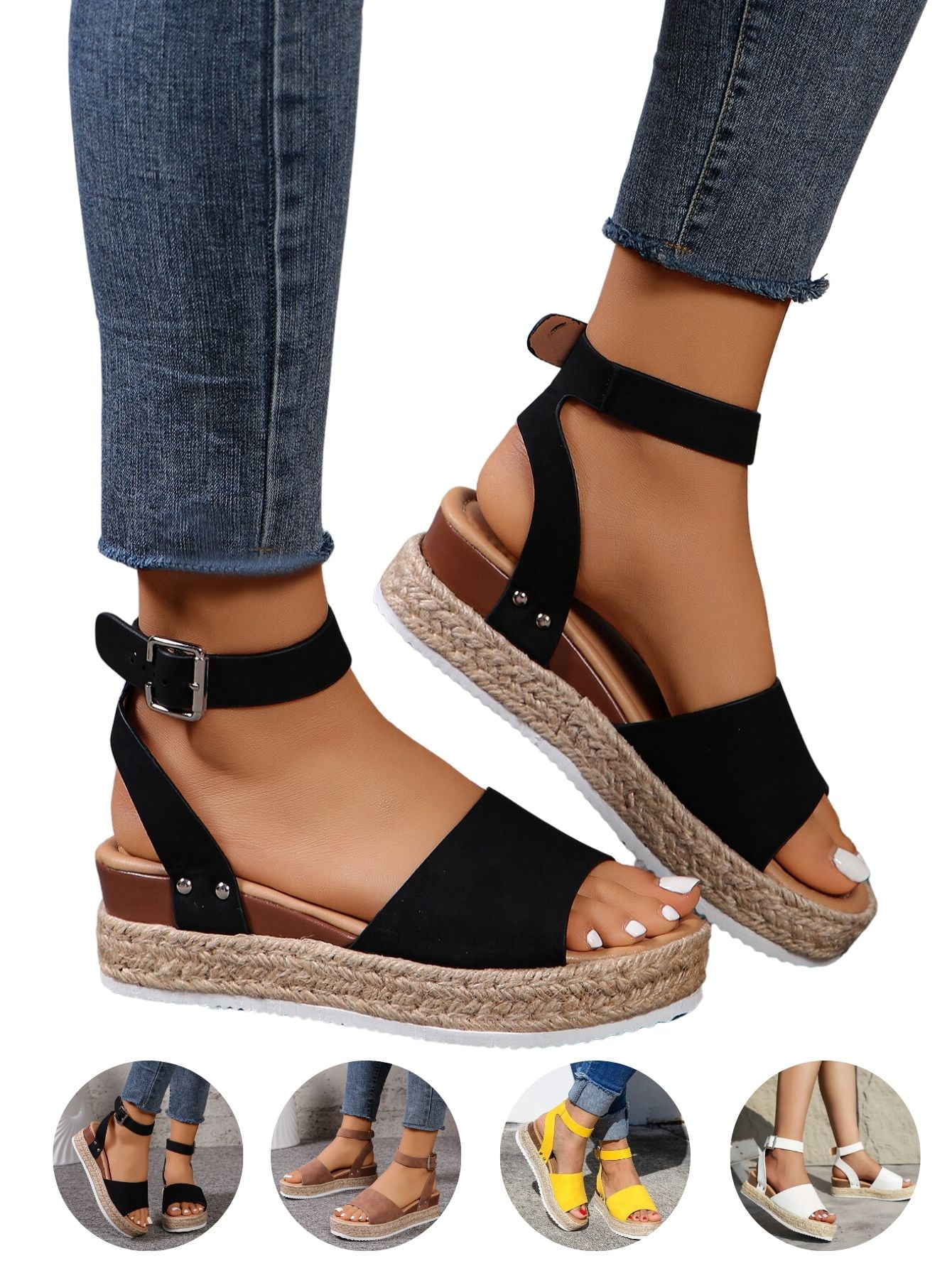 Sunvit Womens Platform Sandals Espadrille Wedges Open Toe Casual Mid ...