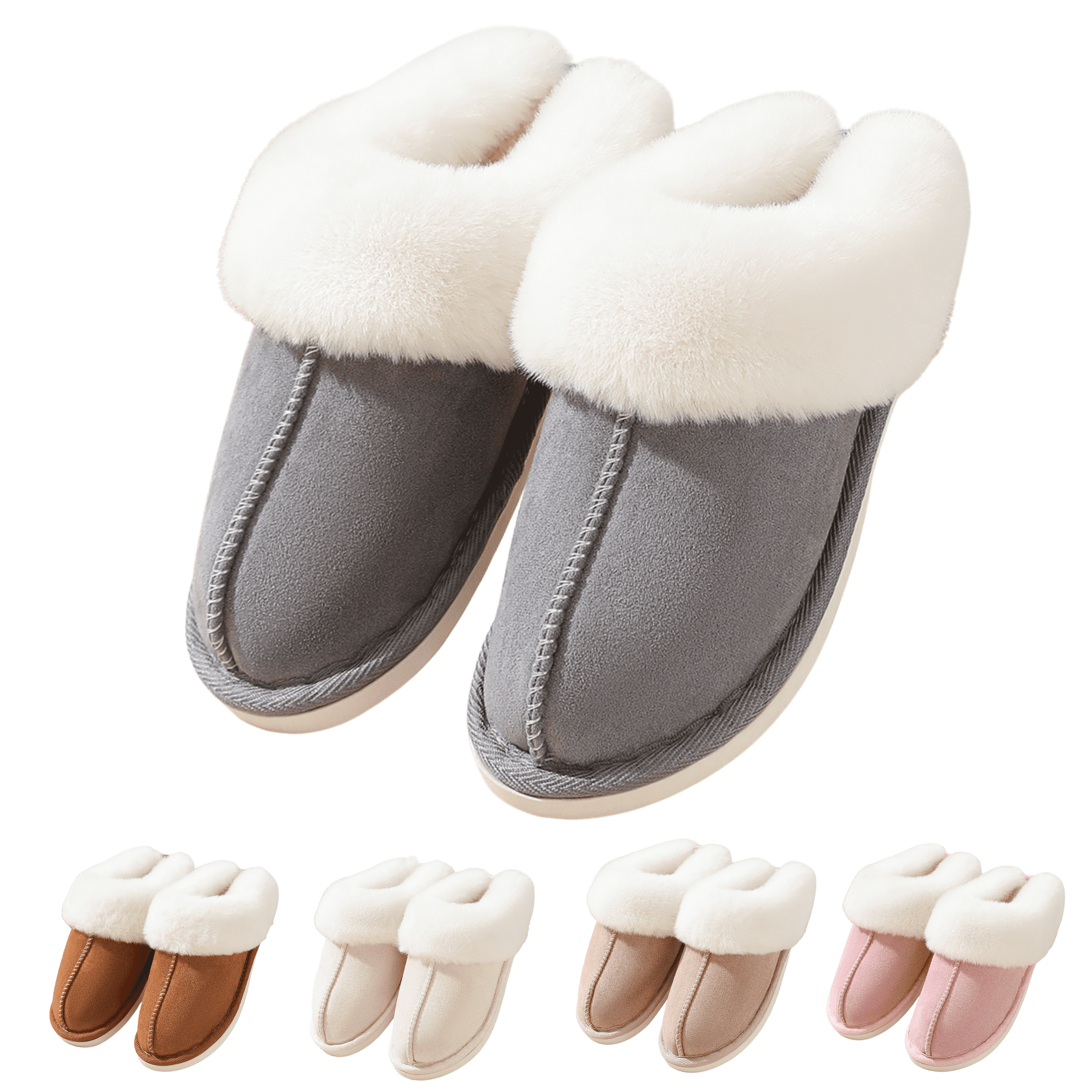 BERANMEY Slippers for Women Scuff Memory Foam Fuzzy Faux Fur House ...