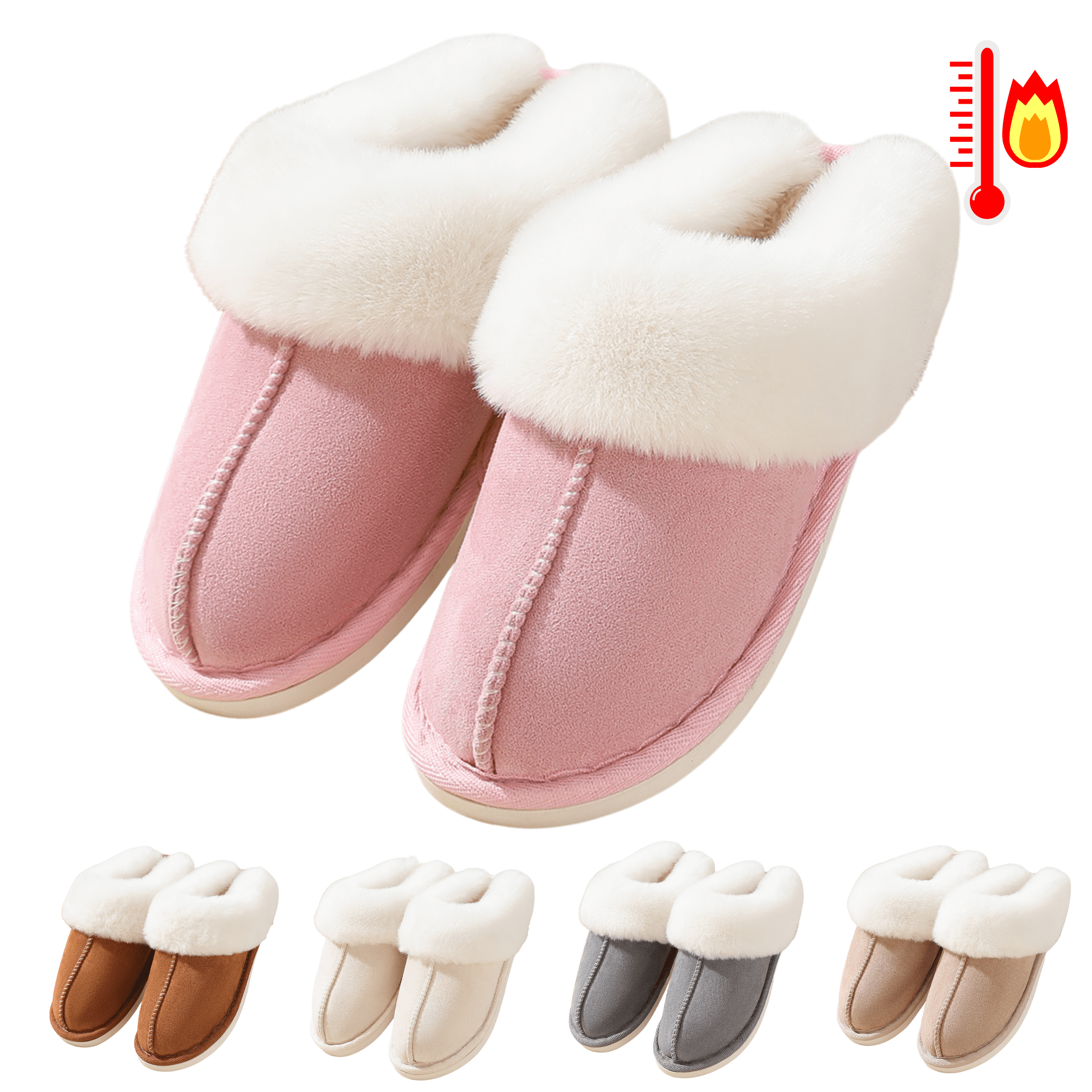 "BERANMEY Women's Memory Foam Faux Fur Slippers, Warm Plush House Shoes ...