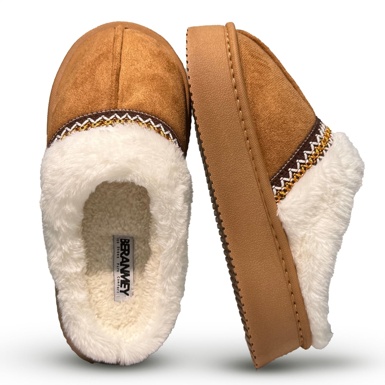 BERANMEY Slippers for Women Scuff Memory Foam Fuzzy Faux Fur House ...