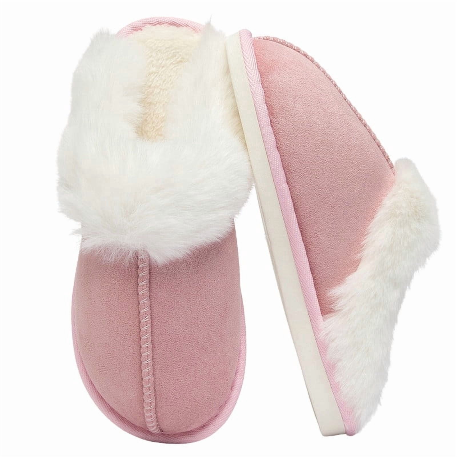 "BERANMEY Women's Memory Foam Faux Fur Slippers, Warm Plush House Shoes ...