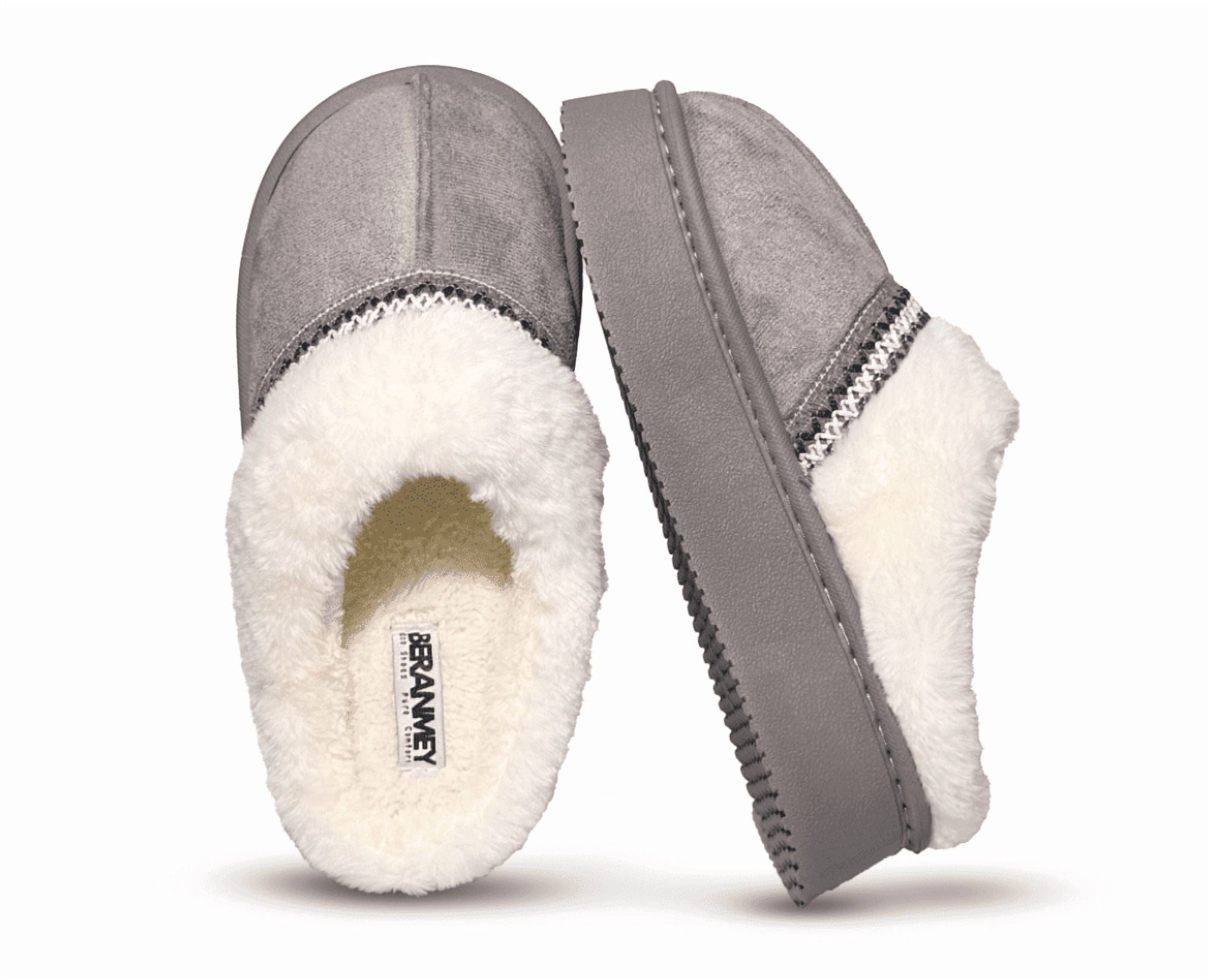 BERANMEY Slippers for Women Scuff Memory Foam Fuzzy Faux Fur House ...