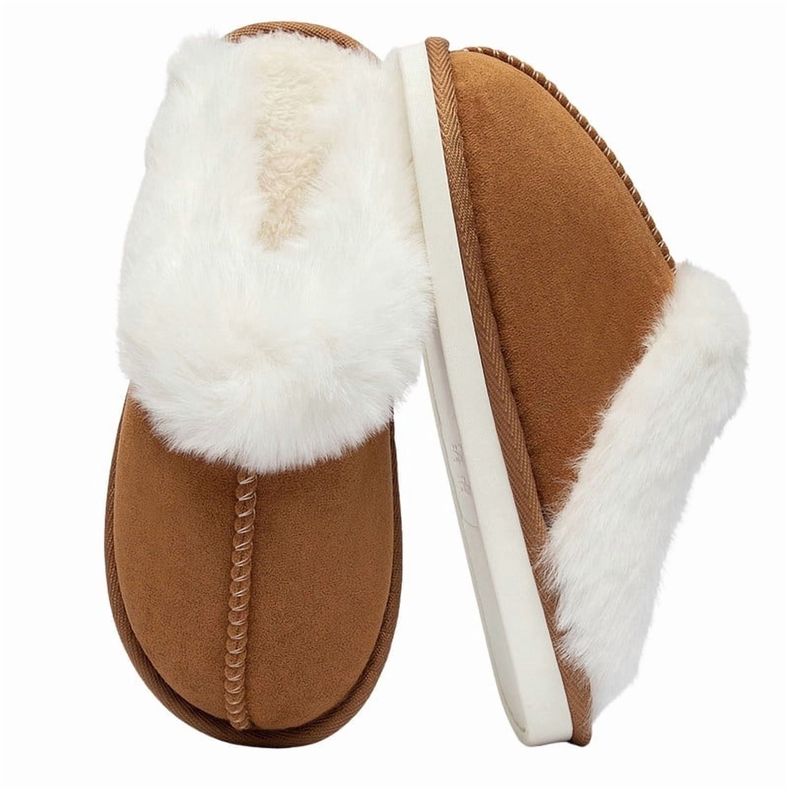 BERANMEY Slippers for Women Men, Non-Slip Faux Fur House Slippers ...