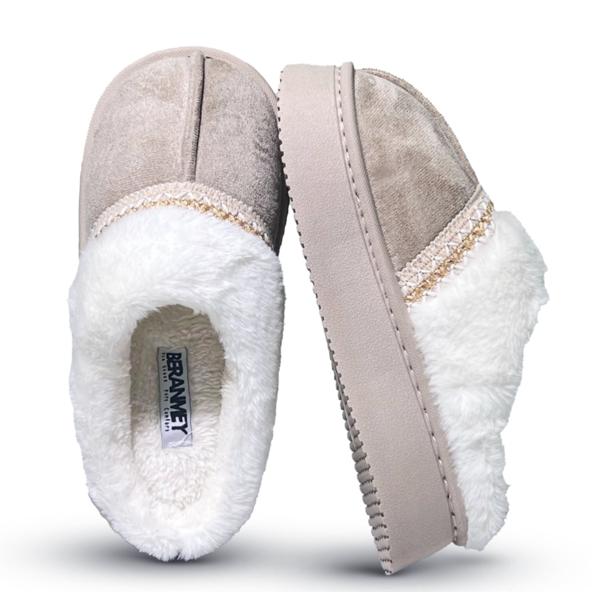 BERANMEY Slippers for Women Scuff Memory Foam Fuzzy Faux Fur House ...