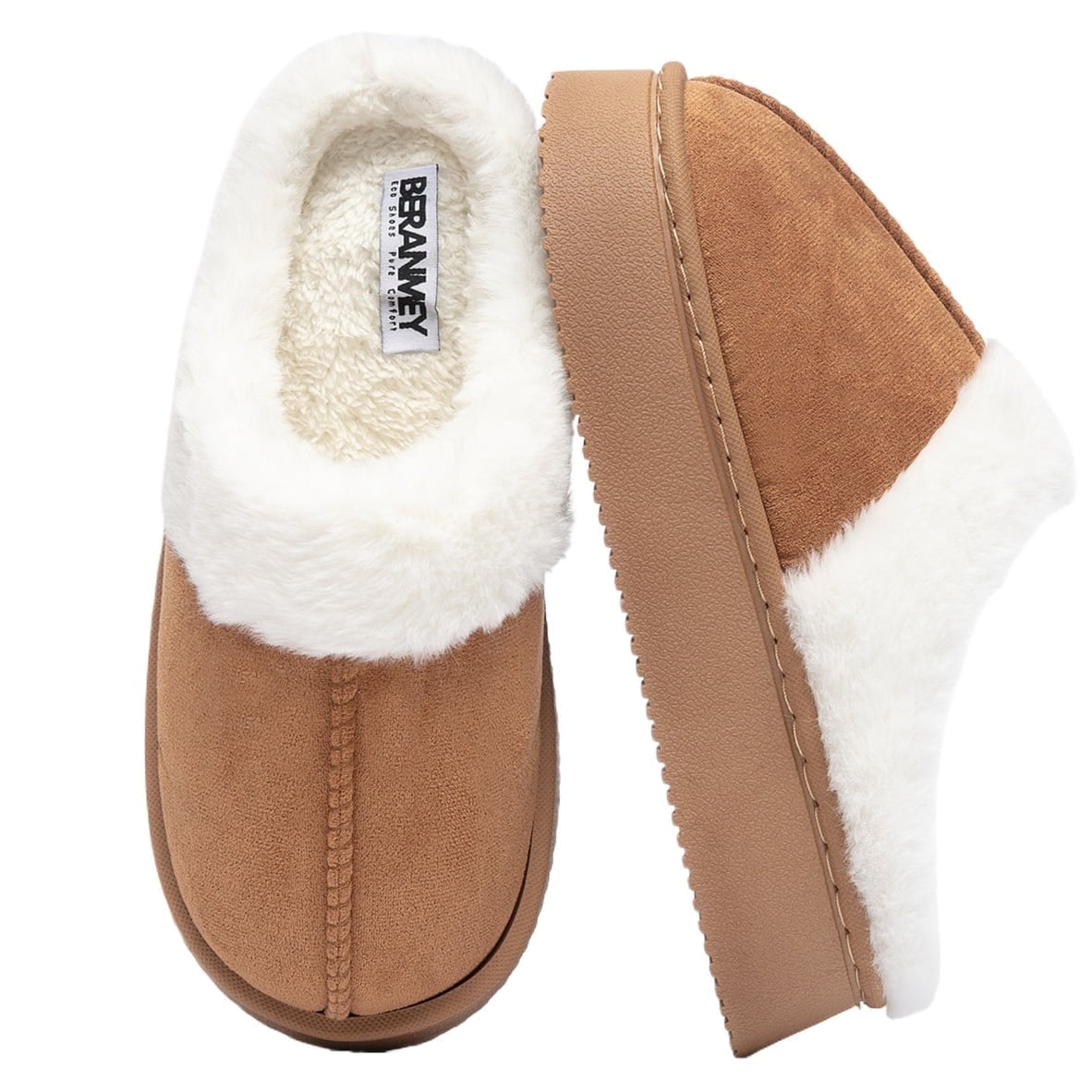BERANMEY Thick-Soled Fuzzy Slippers for Women & Men - Cozy Platform ...