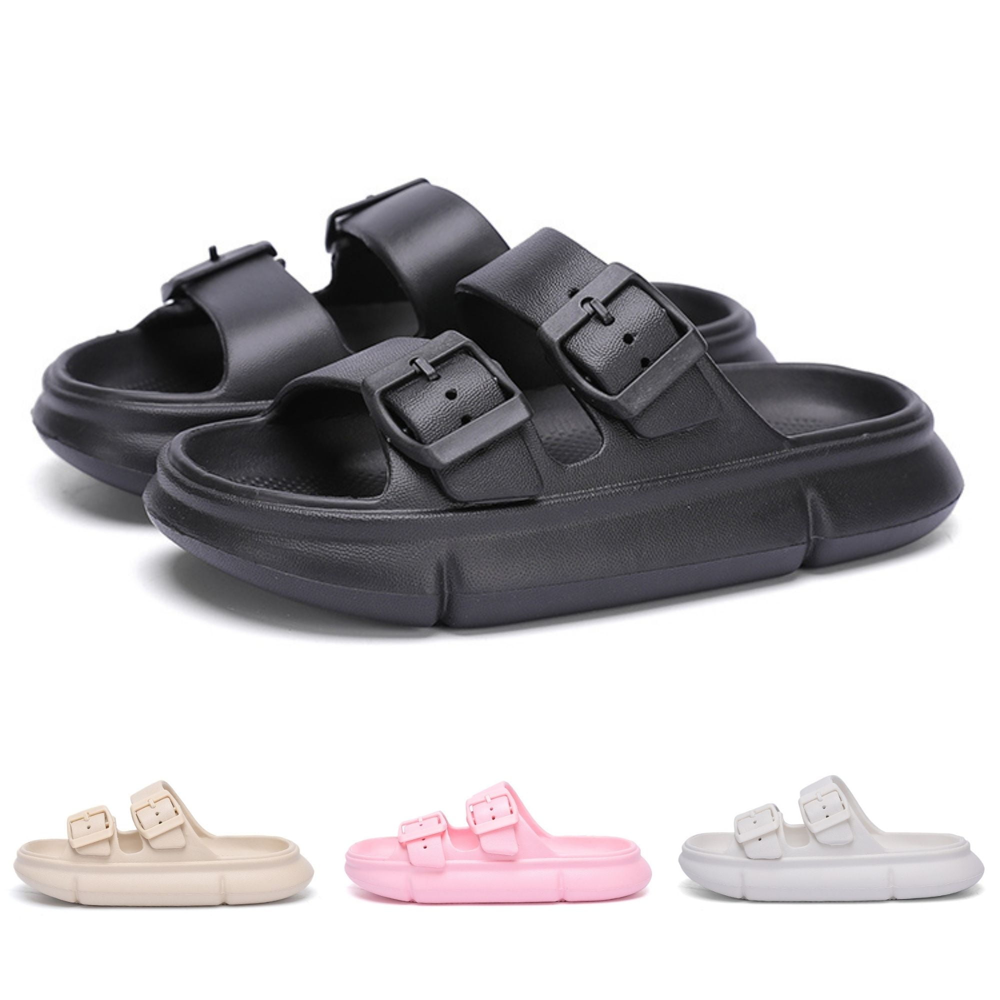 BERANMEY Unisex Comfort Cloud Slippers For Women and Men Double Buckle ...