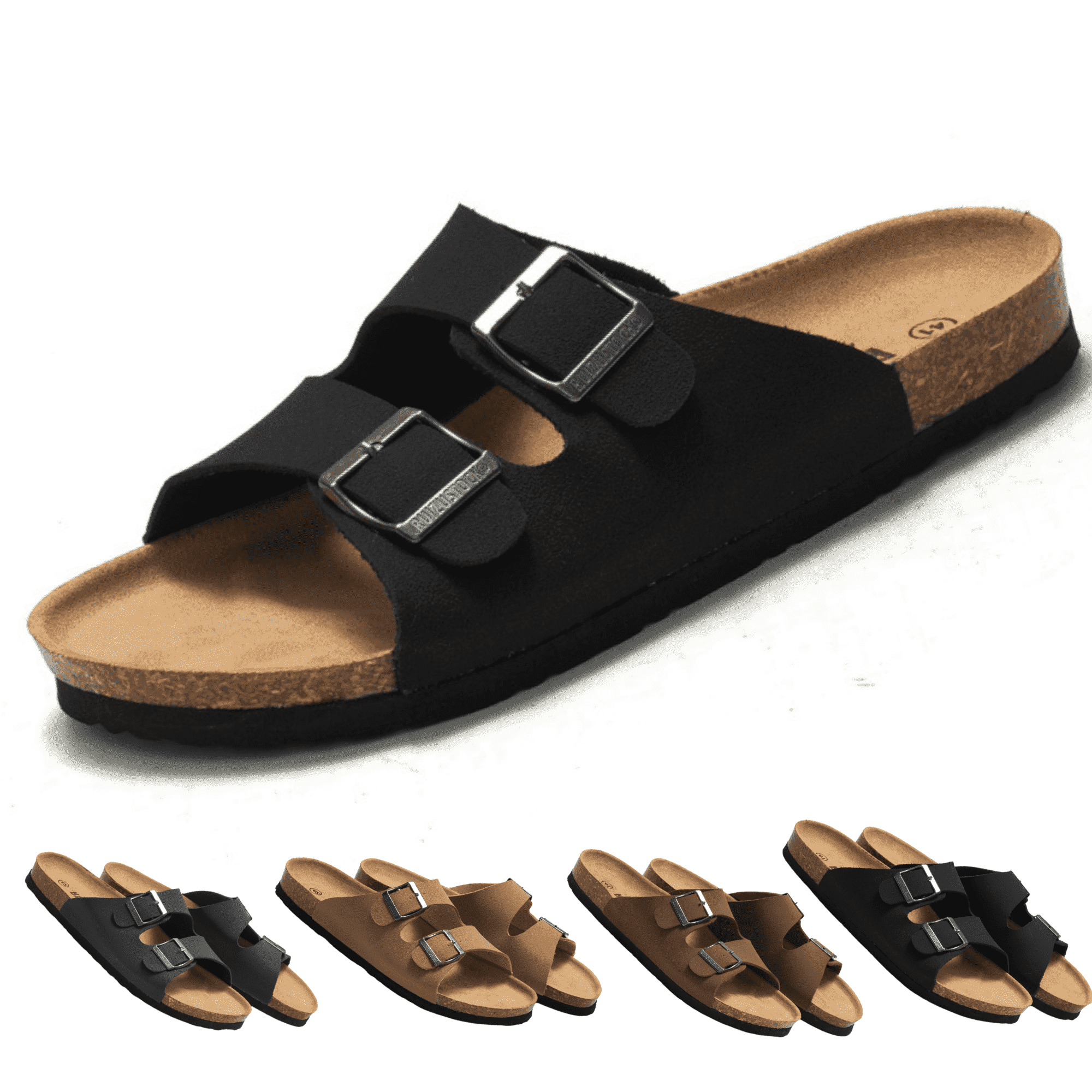BERANMEY Unisex Cork Footbed Sandal, Adjustable 2-Strap Flat Slide with ...