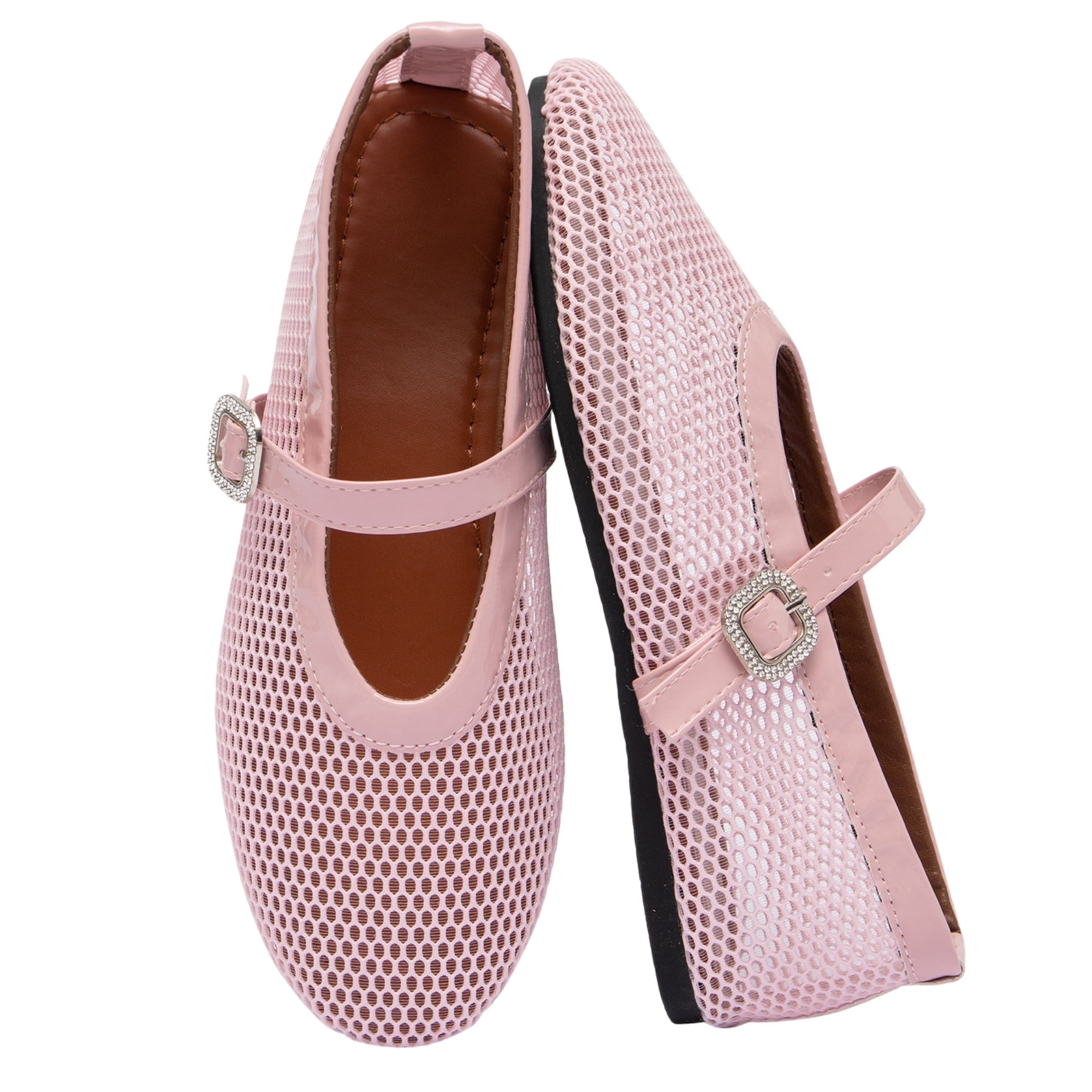 BERANMEY Women's Breathable Mesh Ballet Flats Casual Shoes with Crystal ...