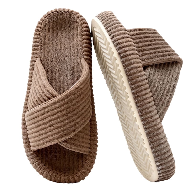 BERANMEY Women’s Corduroy Memory Foam Slippers Open Toe Slip-On ...