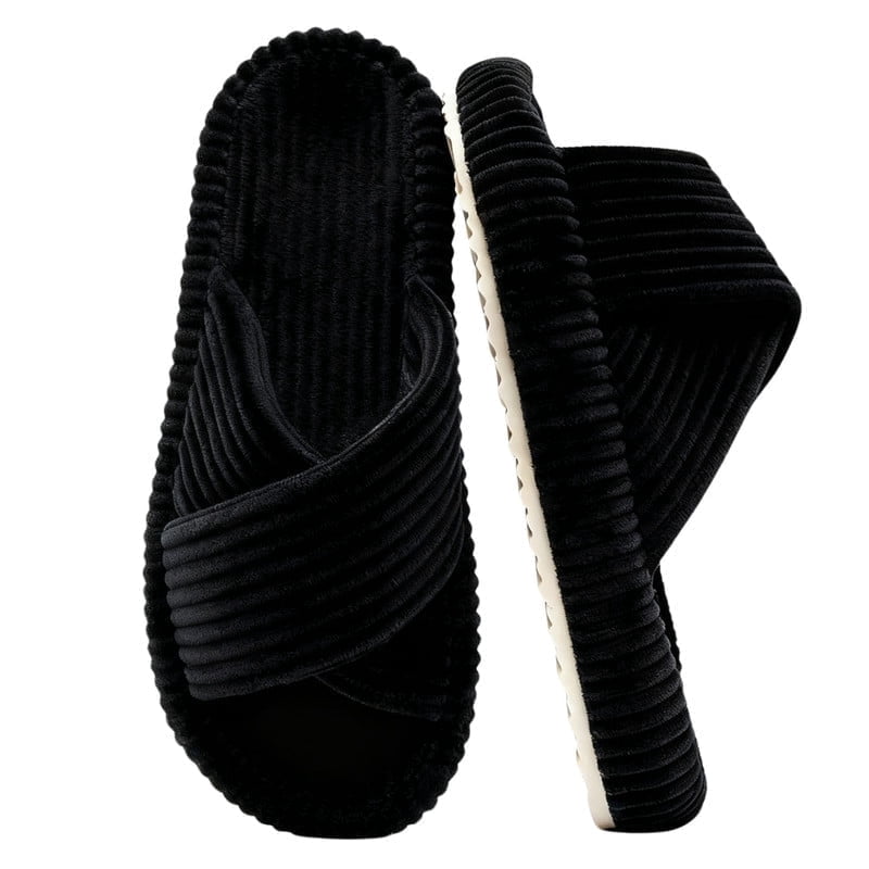 BERANMEY Women’s Corduroy Memory Foam Slippers Open Toe Slip-On ...