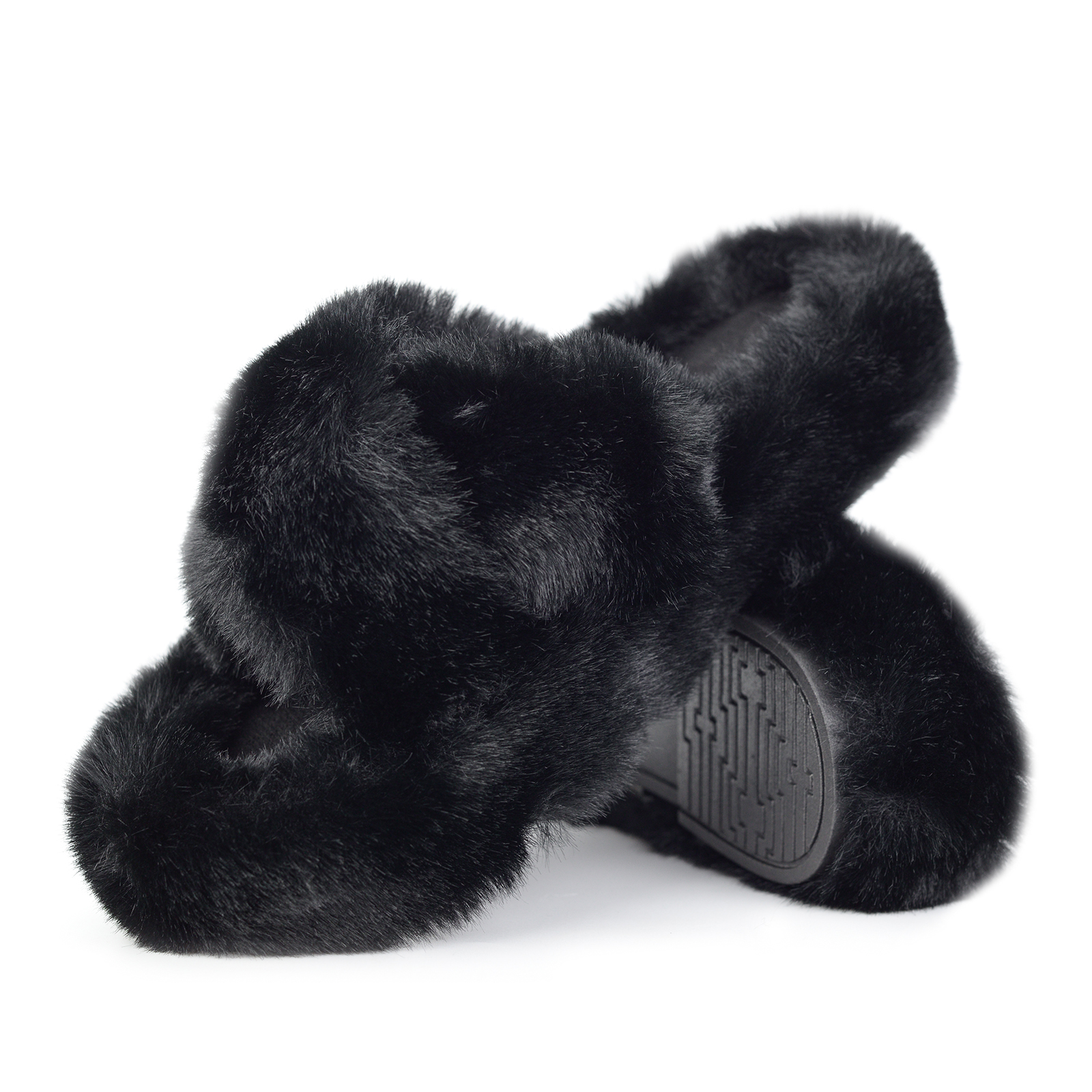 BERANMEY Women's Fuzzy Slippers Open Toe Cross Band Memory Foam House ...