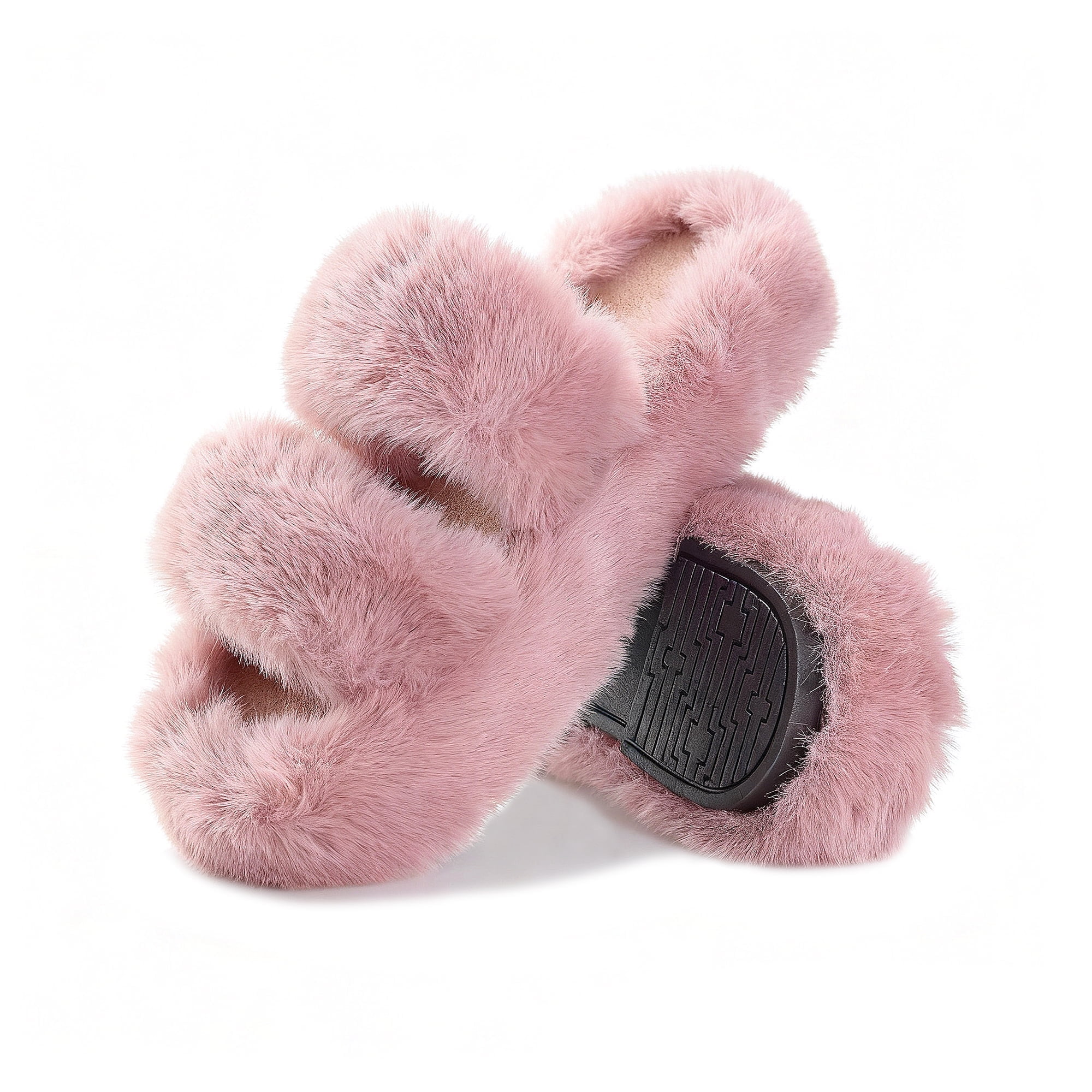 BERANMEY Women's Fuzzy Slippers with Memory Foam Open-Toe House Shoes ...