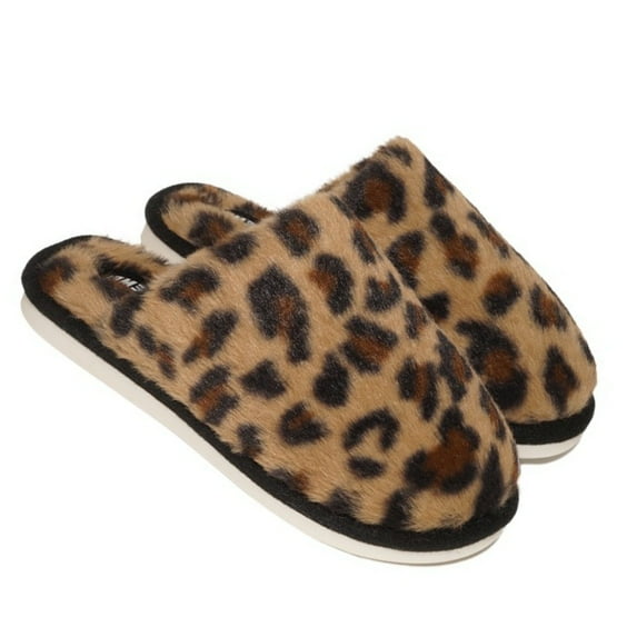 BERANMEY Women's Leopard Print Slippers Plush Warm Fuzzy House Slippers ...