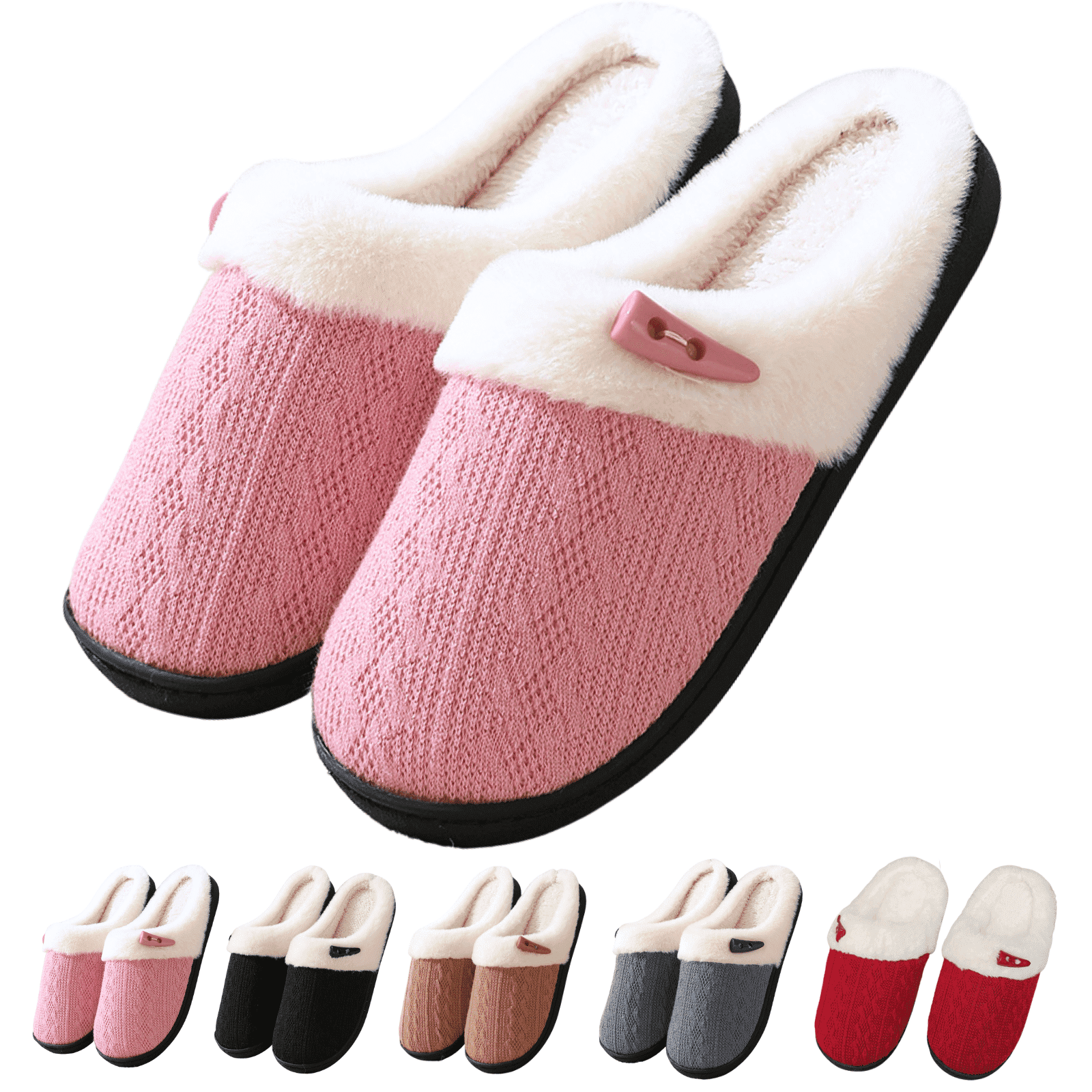 BERANMEY Women's Slippers Faux Fur Cozy Memory Foam Anti Skid Sole ...