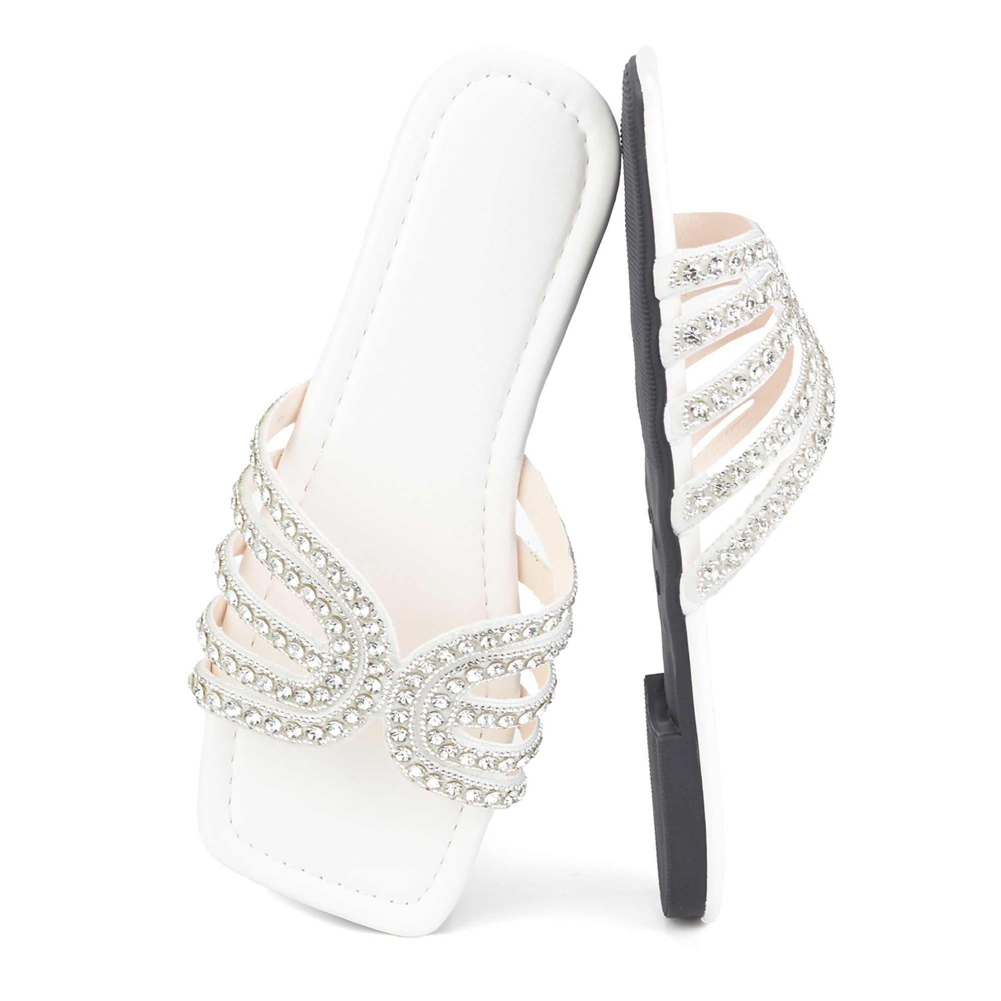BERANMEY Women's Square Toe Sandals Wide Width Fashion Beach Sandals ...