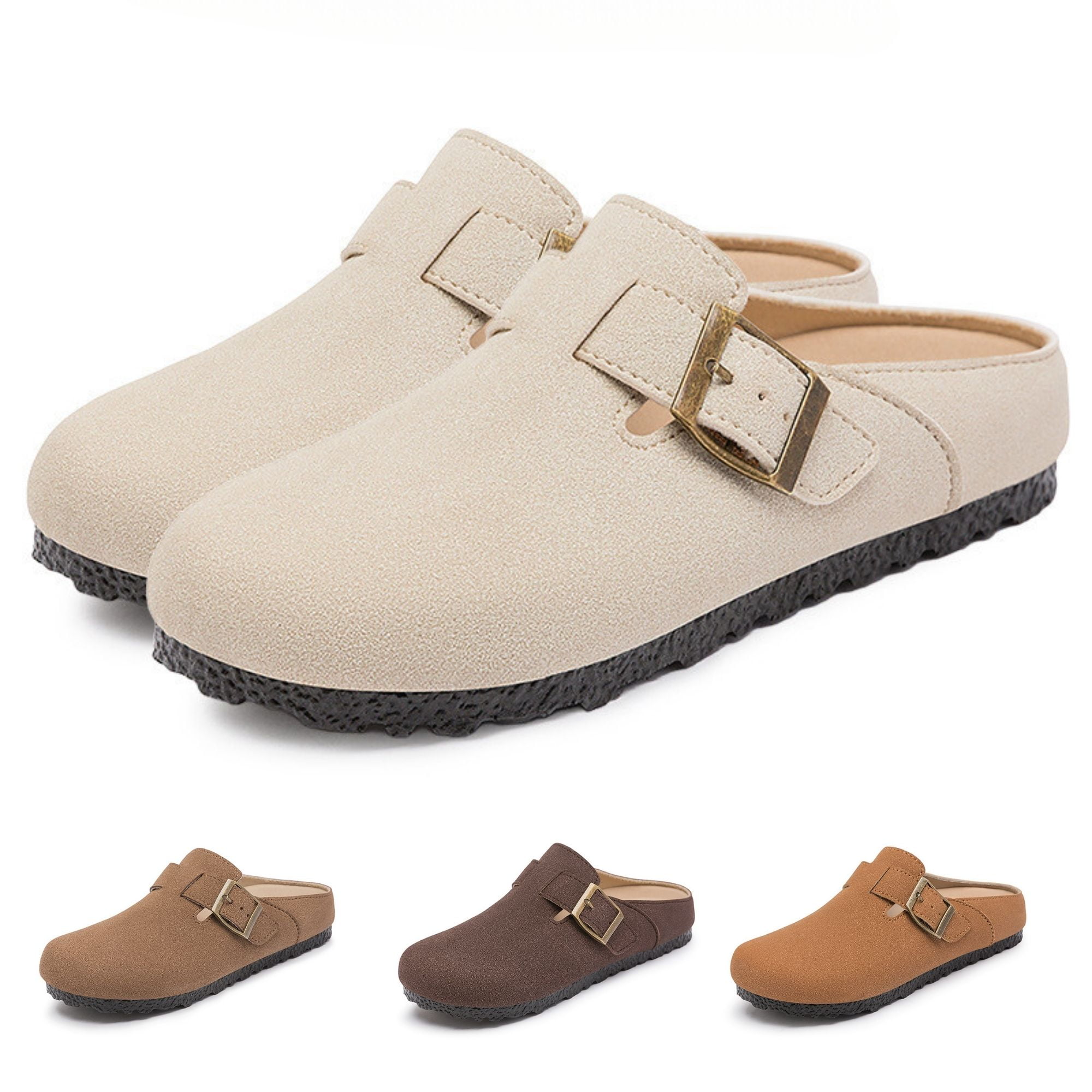 BERANMEY Women's Suede Clogs & Mules Stylish Leather Mules with Arch ...