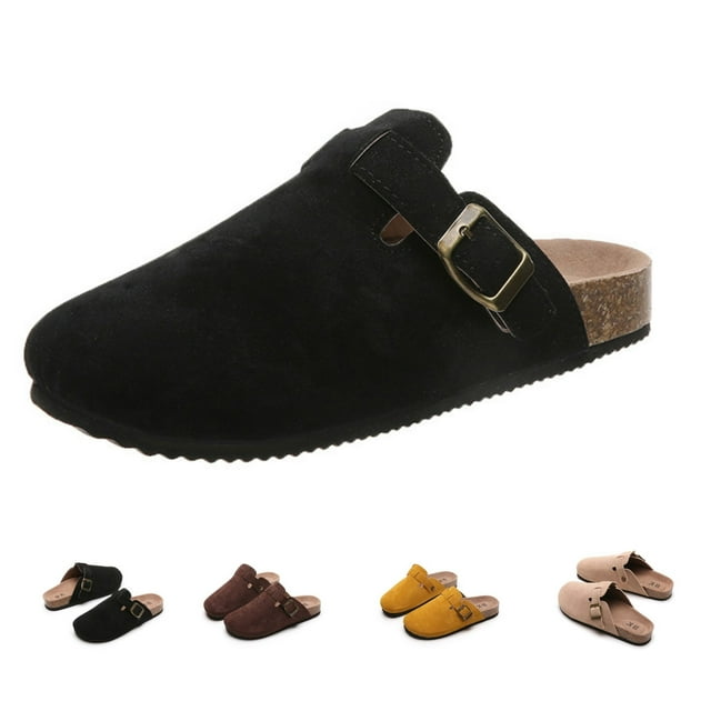 BERANMEY Women's Suede Clogs & Mules Stylish Leather Mules with Arch Support and Cork Footbed ...