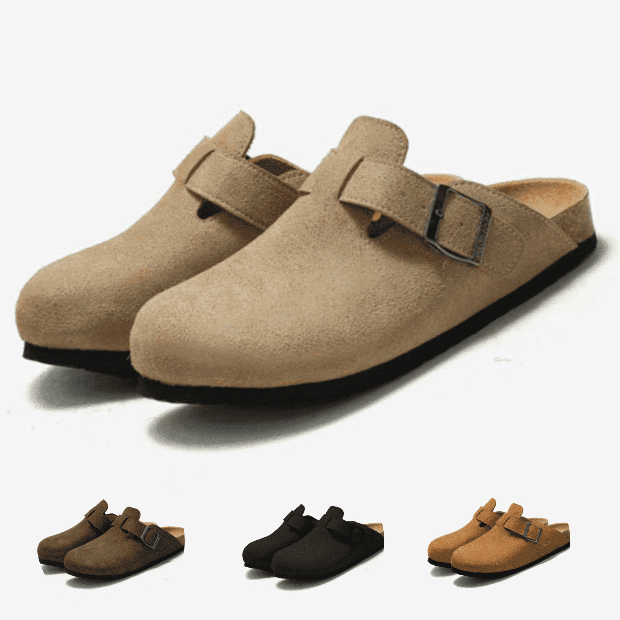 BERANMEY Women's Suede Clogs & Mules Stylish Leather Mules with Arch ...
