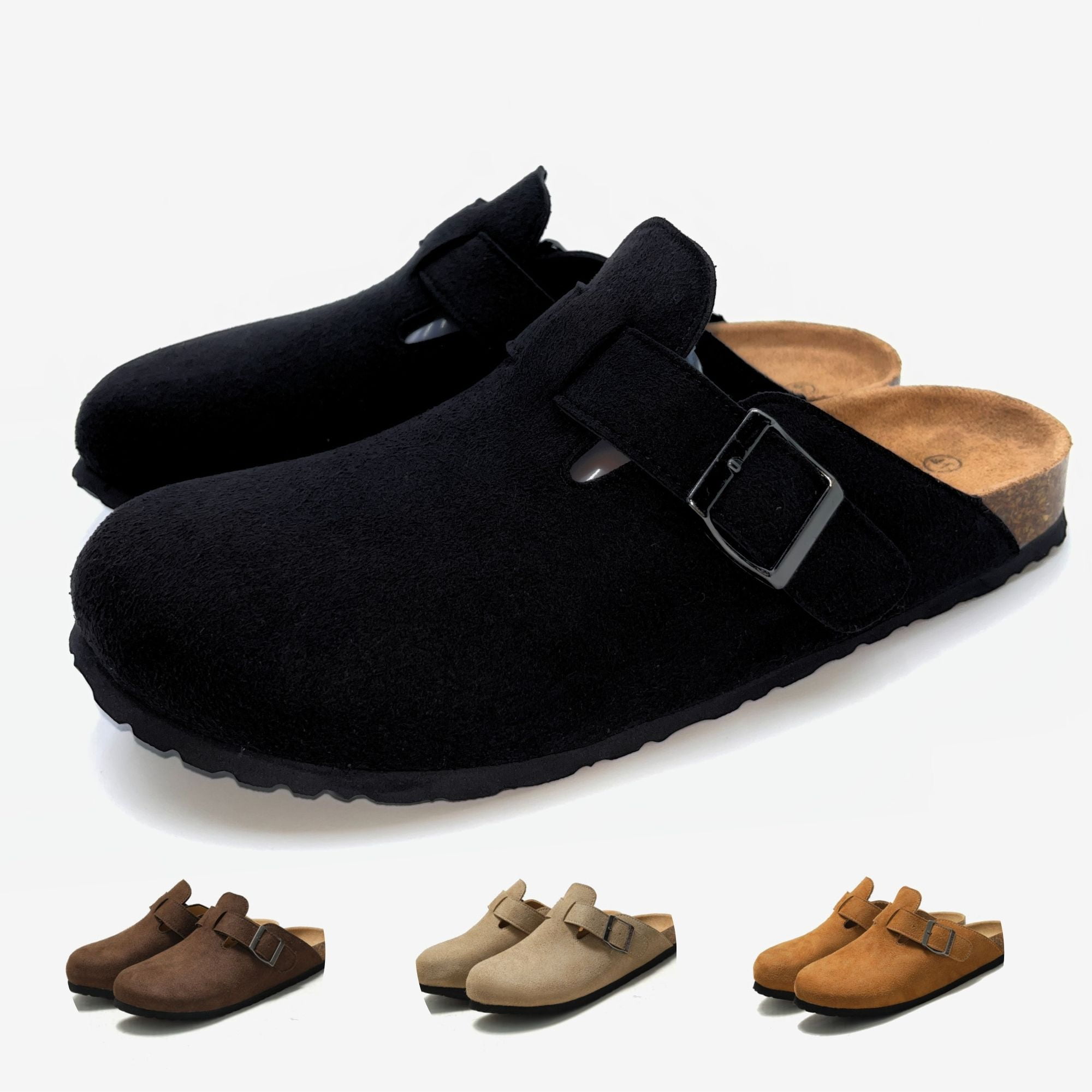 Beranmey Womens Suede Clogs And Mules Stylish Leather Mules With Arch Support And Cork Footbed