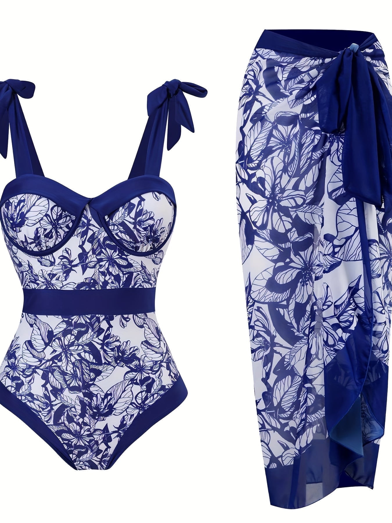 Beranmey Womens Tropical Print One Piece Swimsuit With Cover Up Beach