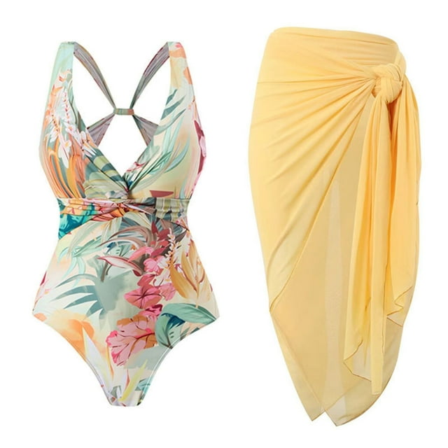 Beranmey Womens Retro Floral Printed One Piece Swimsuit And High Waisted