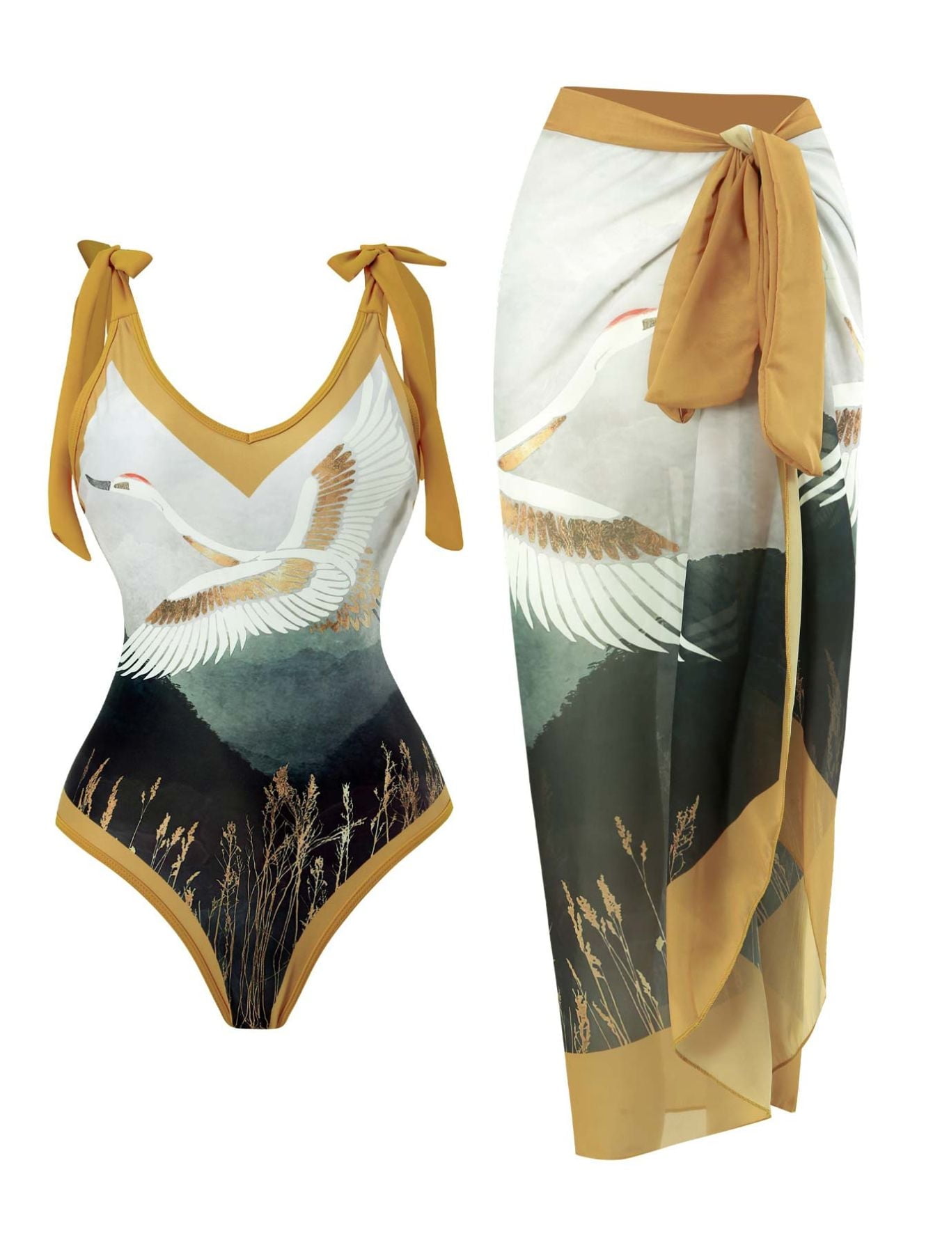 BERANMEY Women's Tropical Print One Piece Swimsuit with Cover up Beach ...