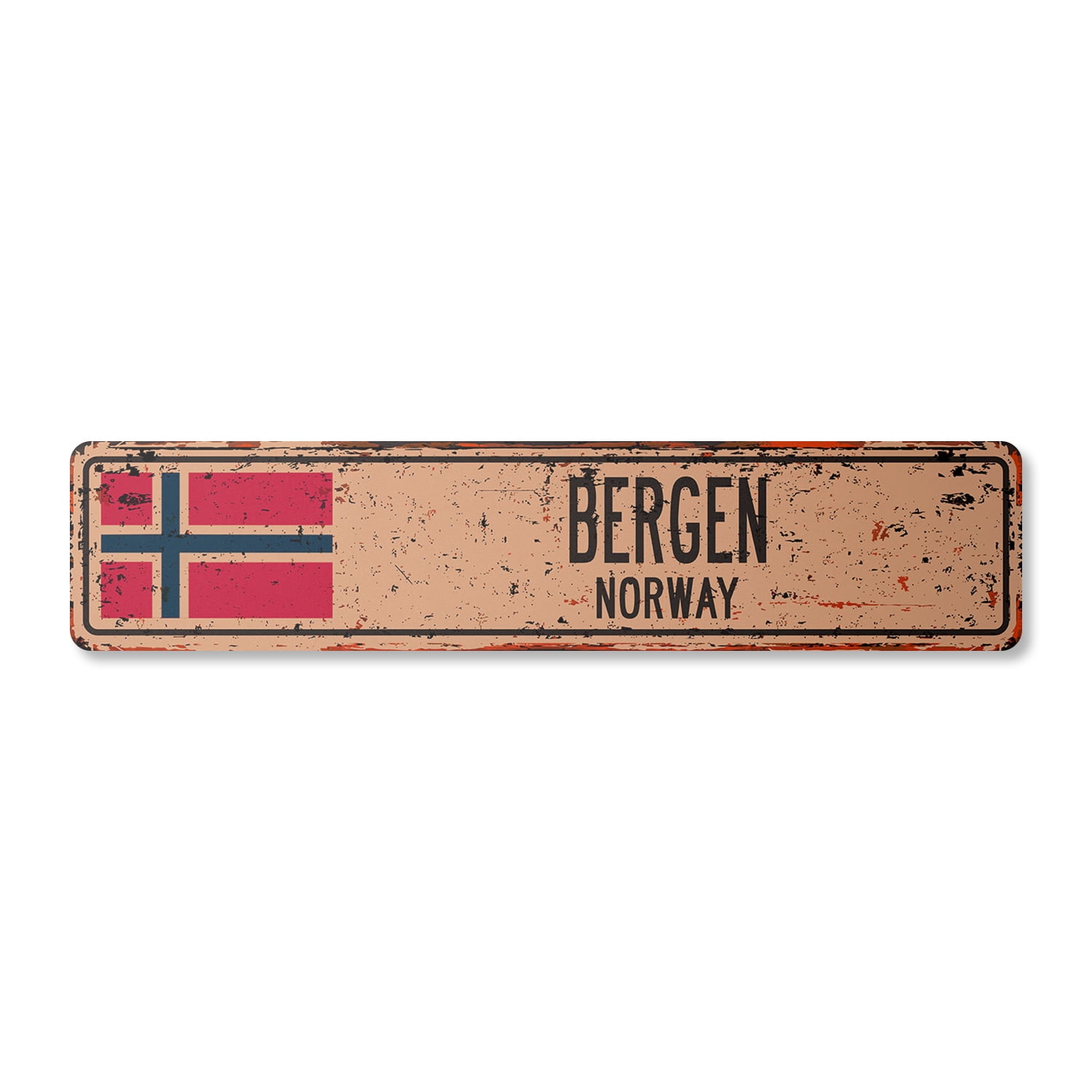 BERGEN NORWAY Vintage Aluminum Street Sign Norwegian flag city country ...