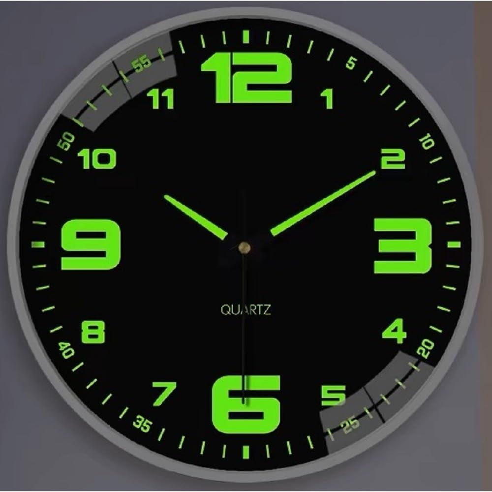 BERGUF 12 Inch Night Light Wall Clock, Battery Operated, Glow in Dark ...