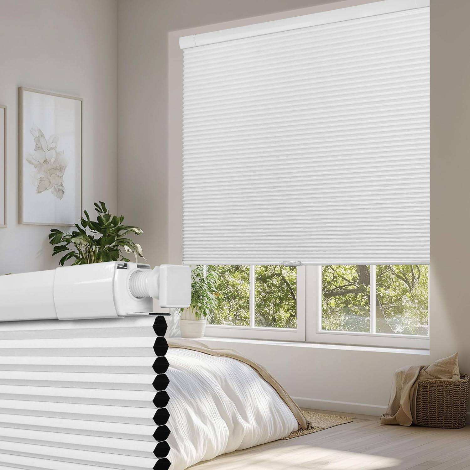 BERISSA No Drill No Tools Cordless Cellular shades,Classic solid fabric ...