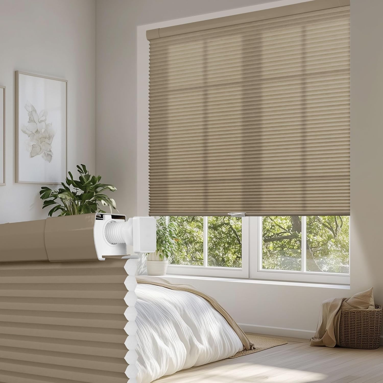 BERISSA No Drill No Tools Cordless Cellular shades,Classic solid fabric ...