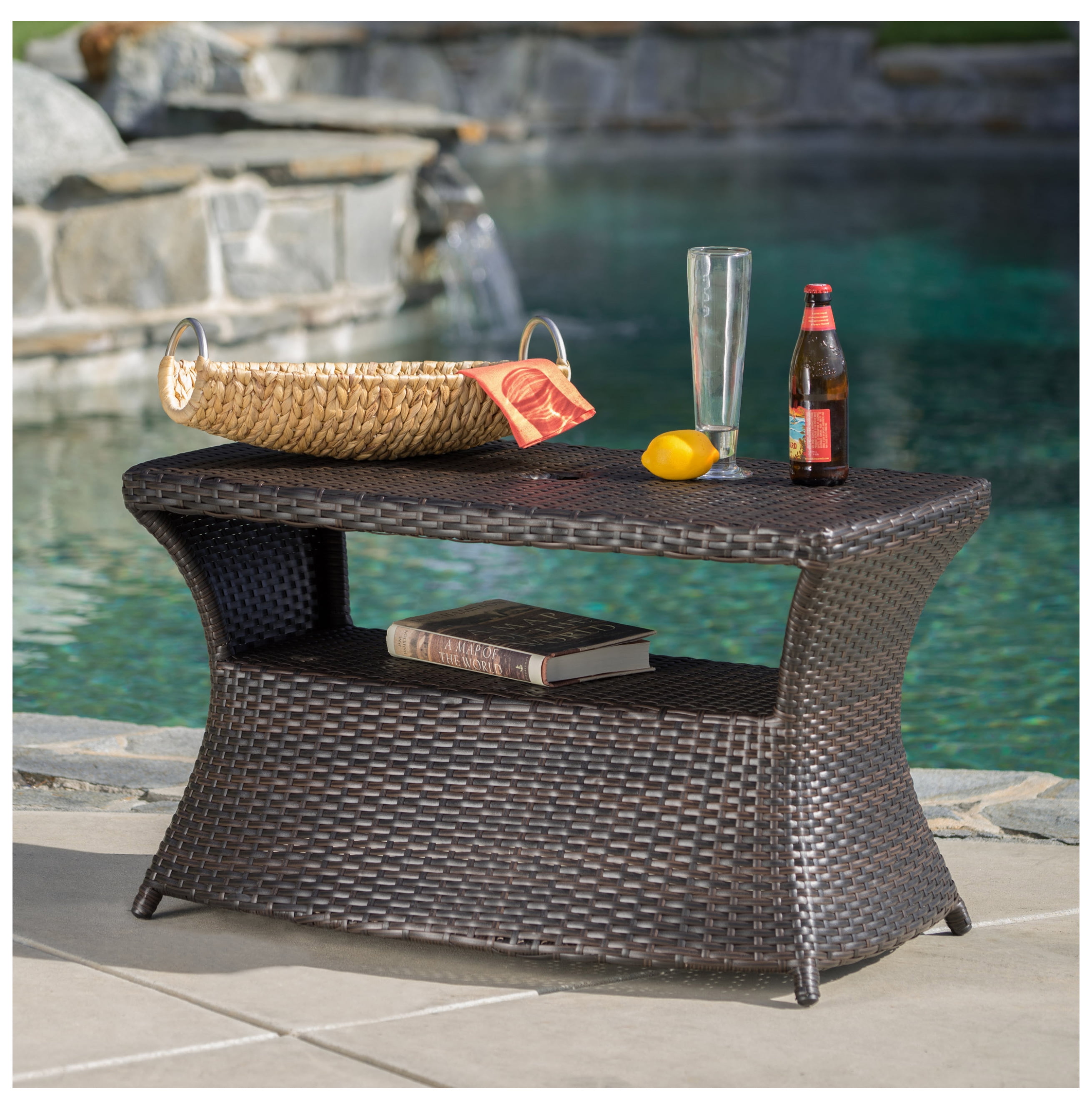 BERKELEY CHAISE LOUNGE SIDE TABLE Brown Multi + Rattan - Walmart.com