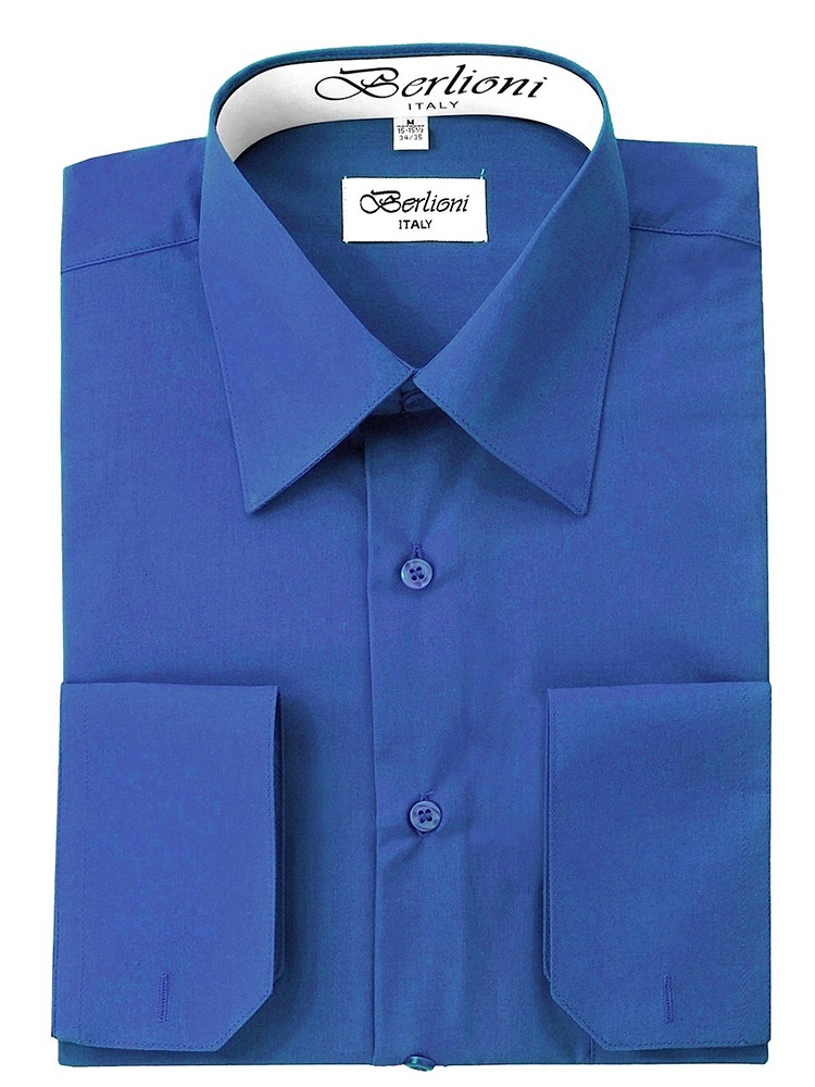 BERLIONI MEN'S CONVERTIBLE CUFF SOLID DRESS SHIRT-FRENCH BLUE-2XL ...