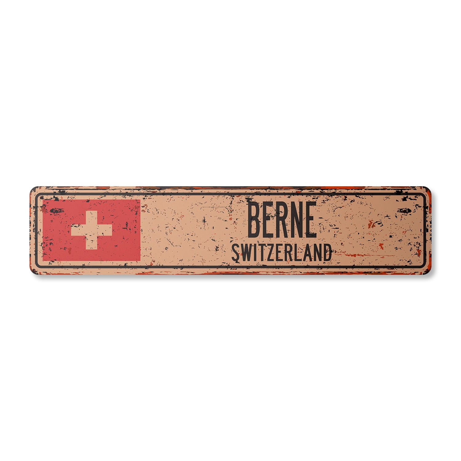 BERNE SWITZERLAND Vintage Plastic Street Sign Swiss flag city country ...