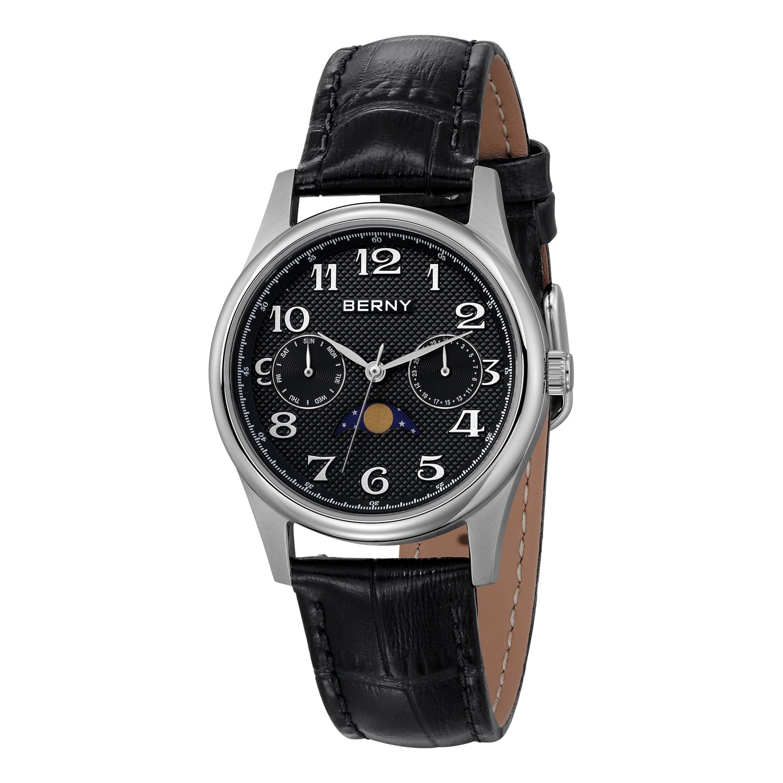 BERNY Dress Watches for Women, MultiFunction Leather Watch with Moon ...