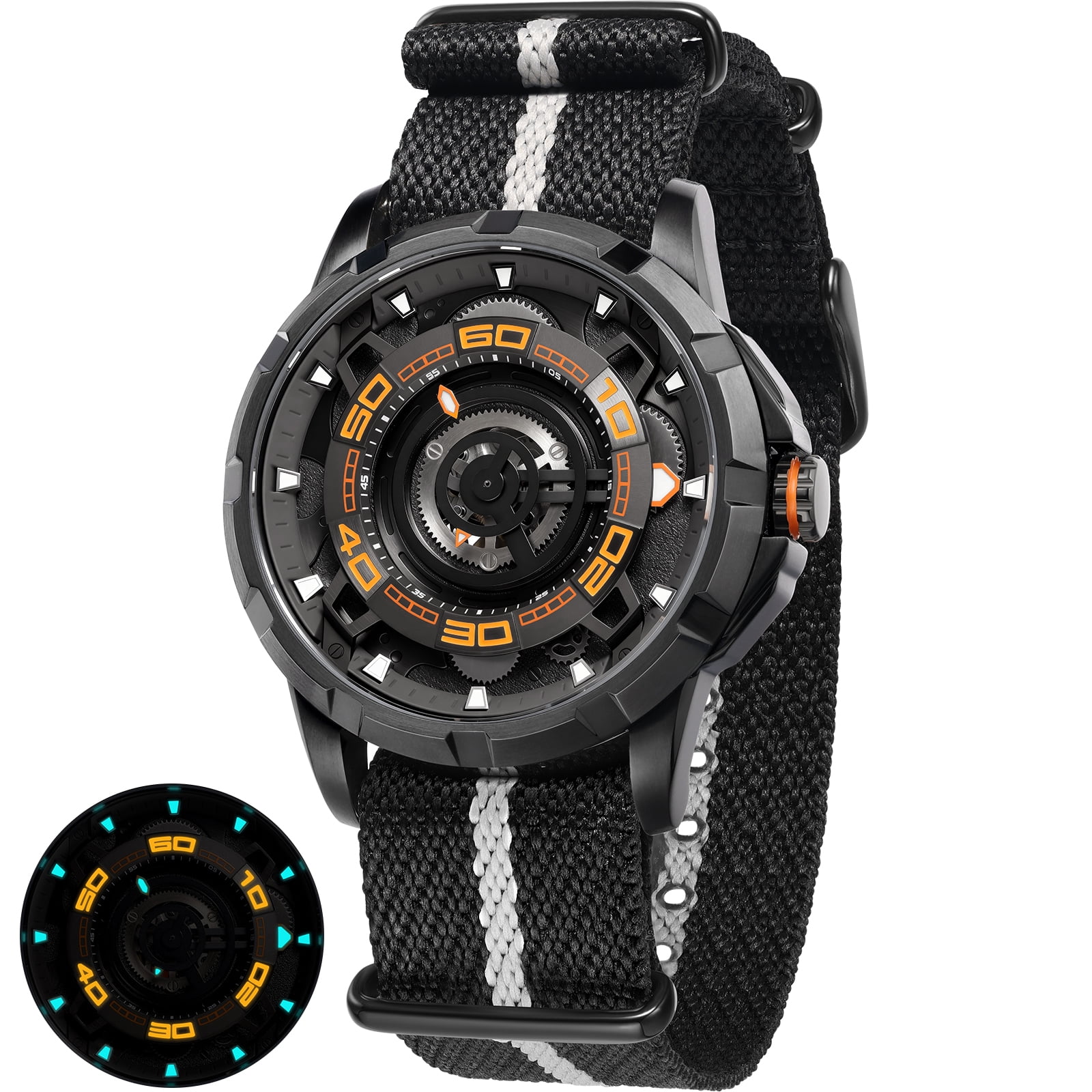 BERNY Mens Skeleton Automatic Watch, Luxury Fashion Self Winding ...