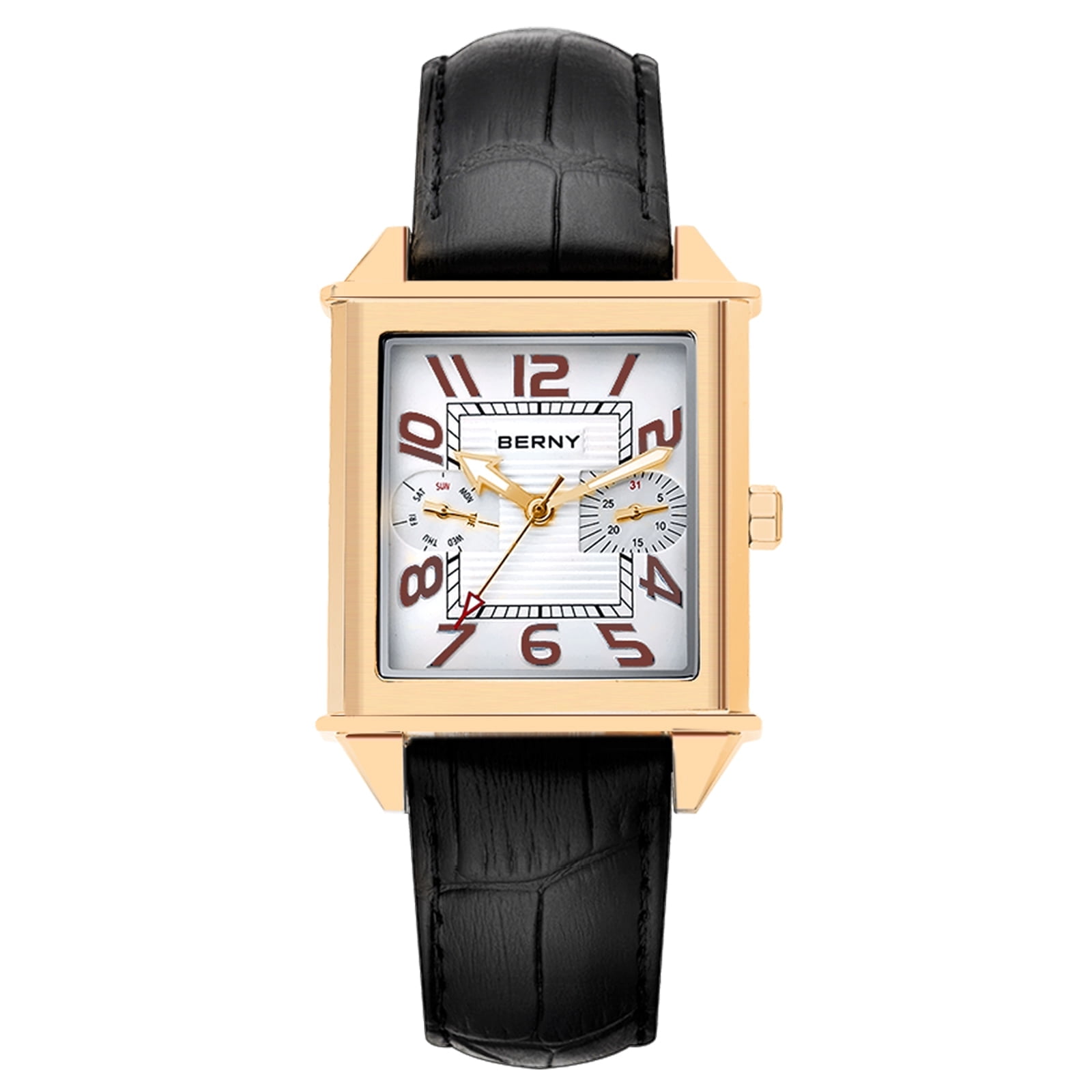 BERNY Square Watches for Men, Fashion Leather Strap Anolog Quartz Watch ...