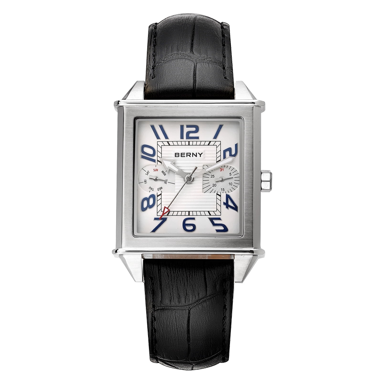 BERNY Square Watches for Men, Fashion Leather Strap Anolog Quartz Watch ...